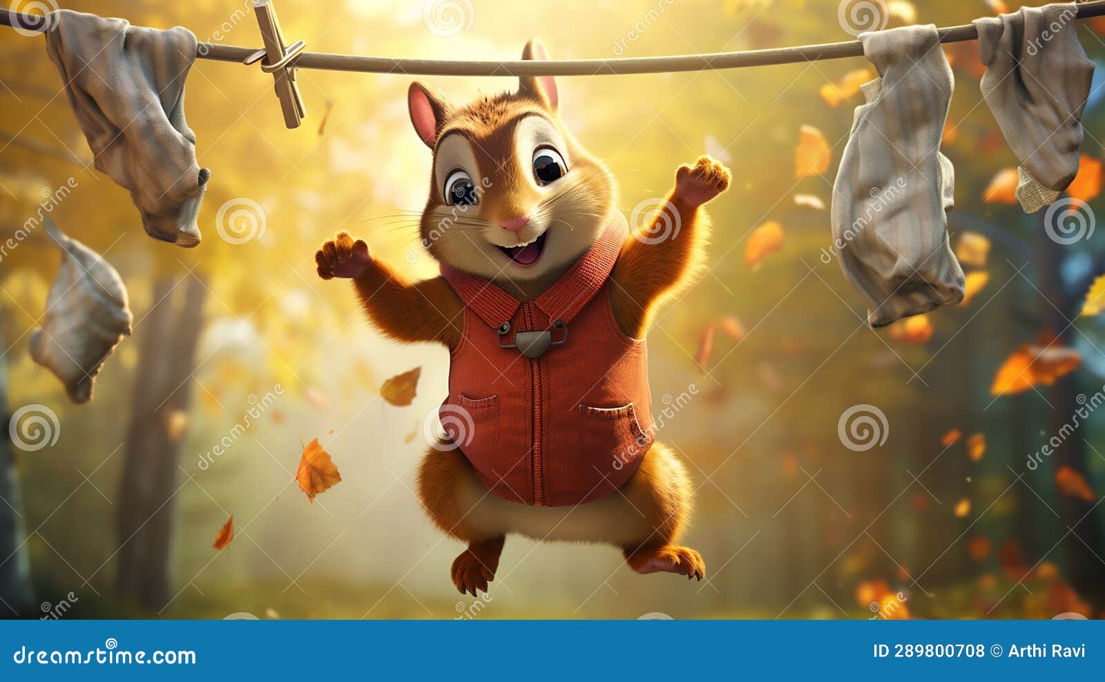 Cartoon Illustration of Squirrel Air Drying Clothes Stock Illustration ...
