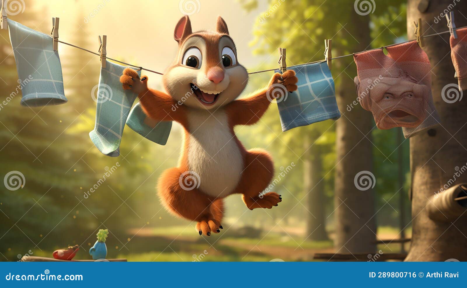 Cartoon Illustration of Squirrel Air Drying Clothes Stock Illustration ...