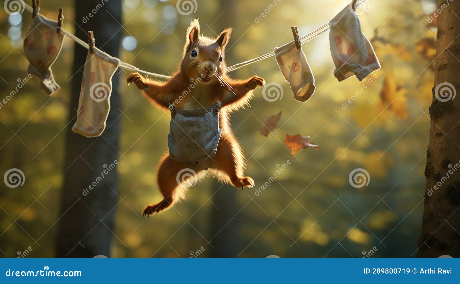 Cartoon Illustration of Squirrel Air Drying Clothes Stock Illustration ...
