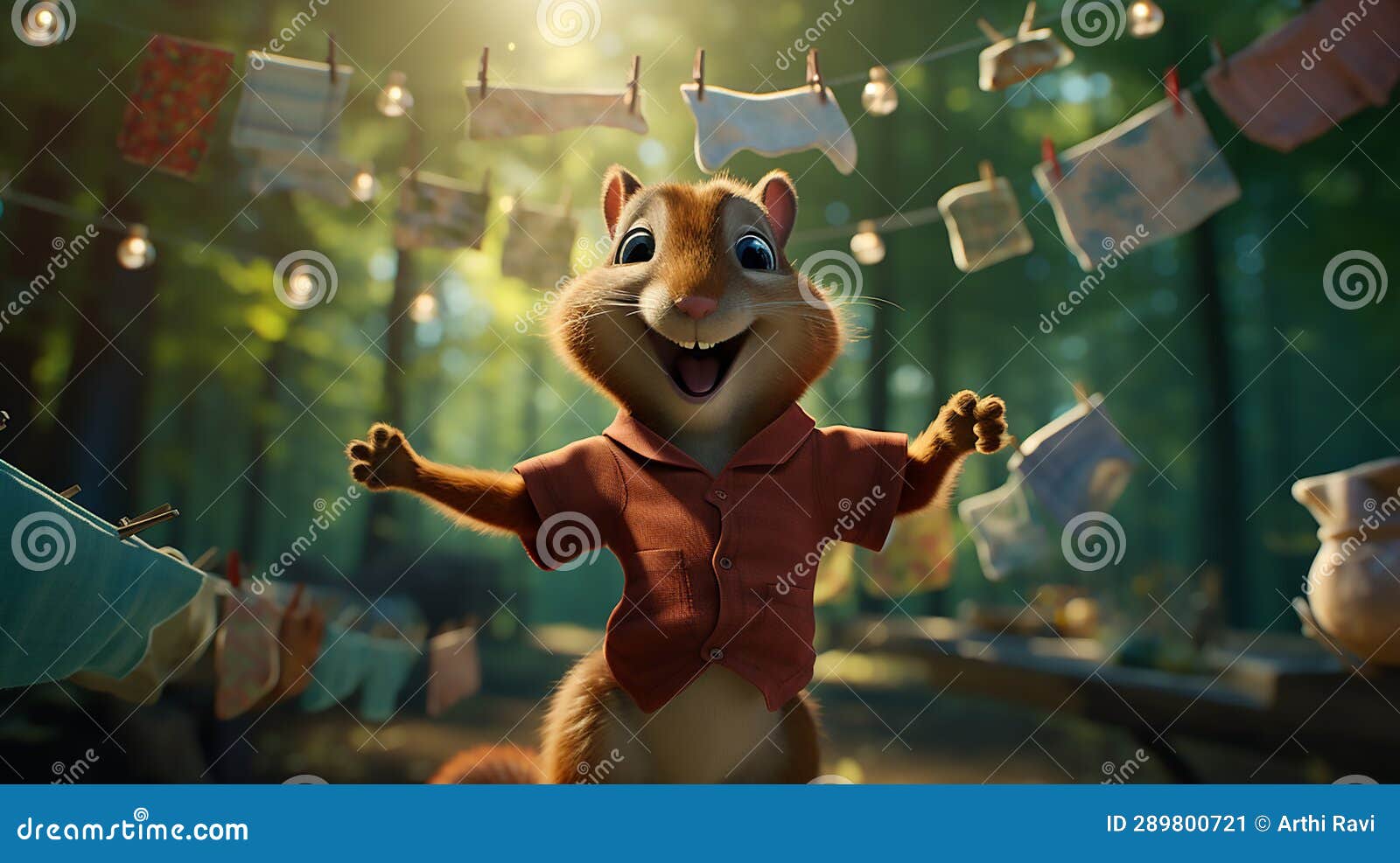 Cartoon Illustration of Squirrel Air Drying Clothes Stock Illustration ...
