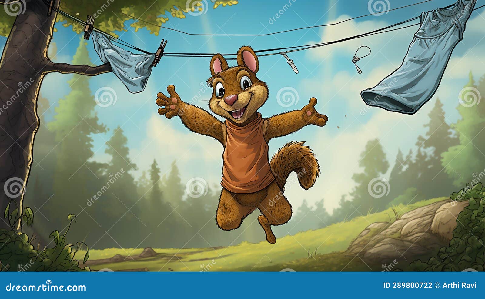 Cartoon Illustration of Squirrel Air Drying Clothes Stock Illustration ...