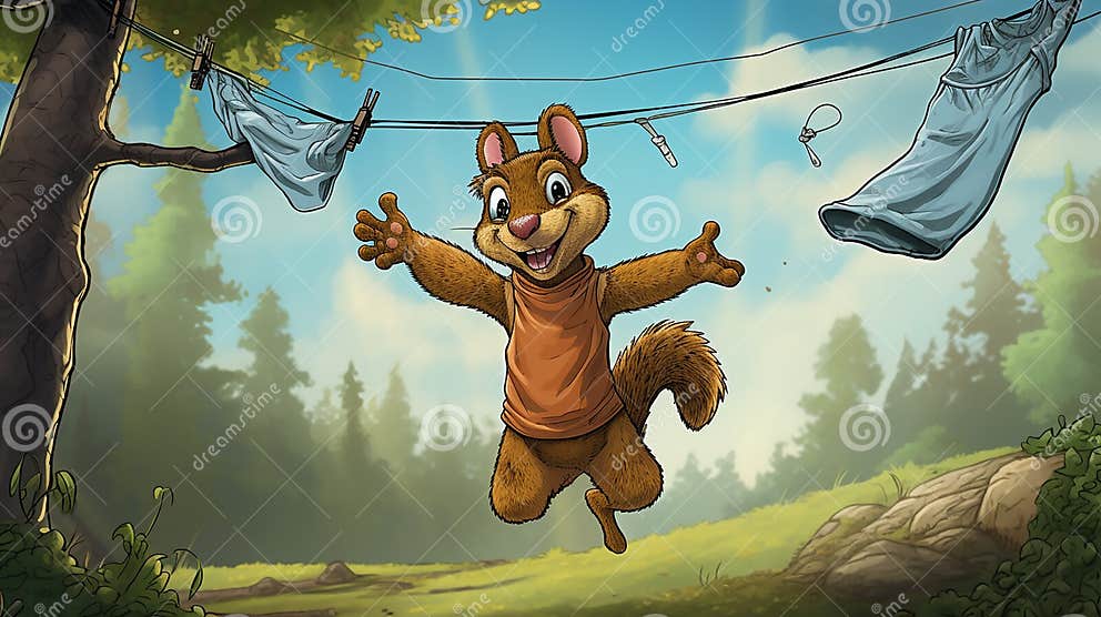 Cartoon Illustration of Squirrel Air Drying Clothes Stock Illustration ...