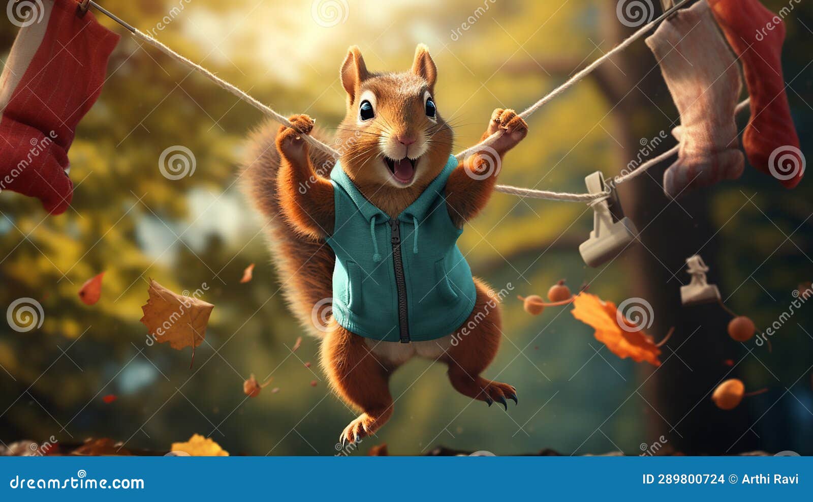 Cartoon Illustration of Squirrel Air Drying Clothes Stock Illustration ...