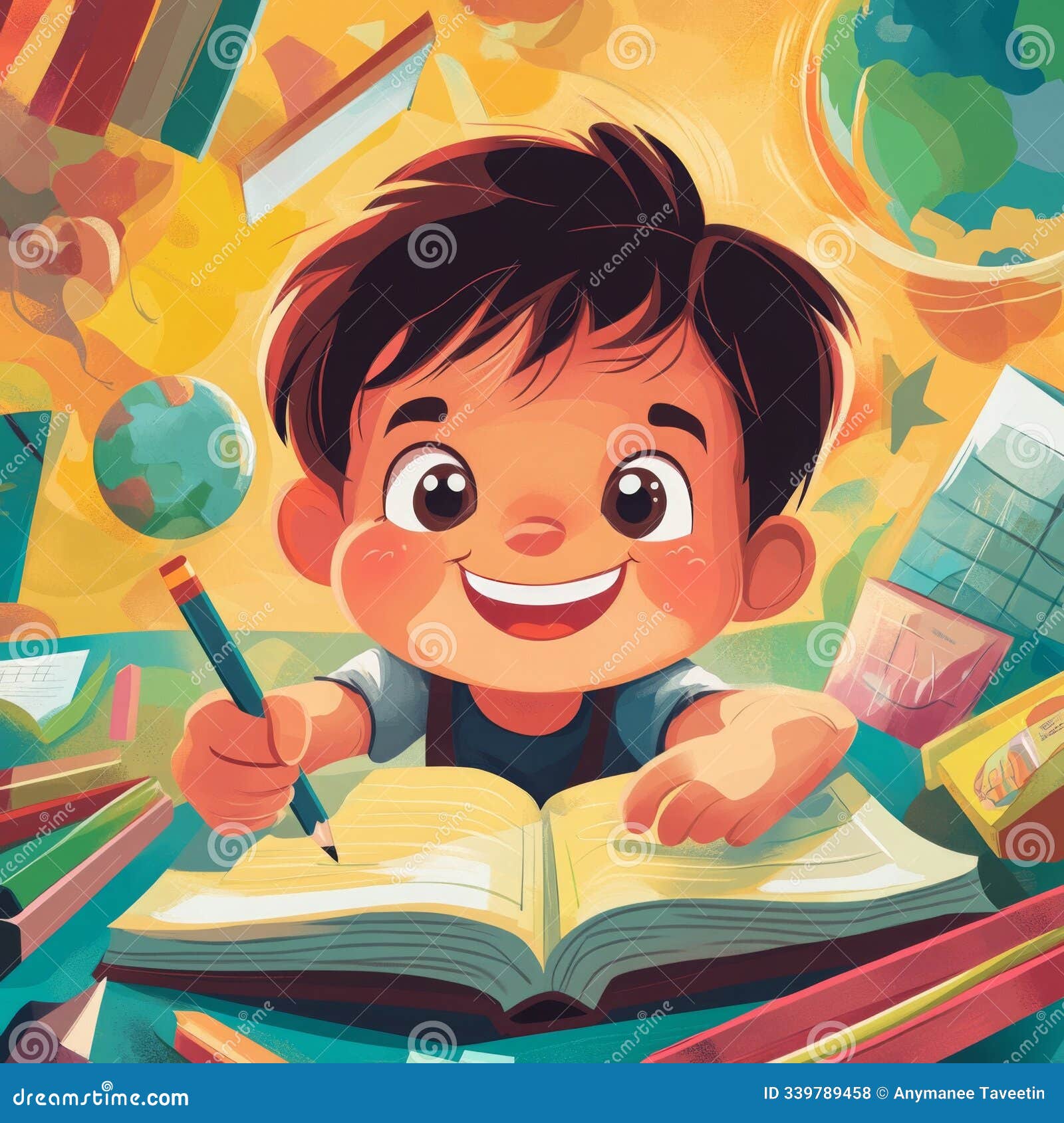 Create a Illustration of a Child Engaged in Learning Stock Illustration ...