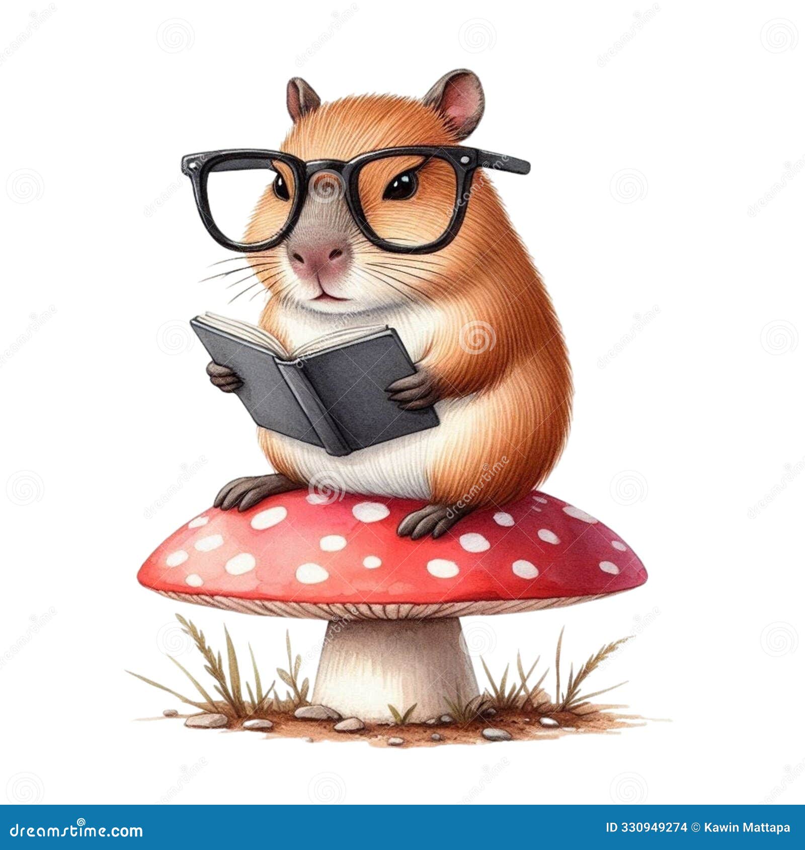 Capybara Reading a Book on a Mushroom S Back Stock Illustration ...