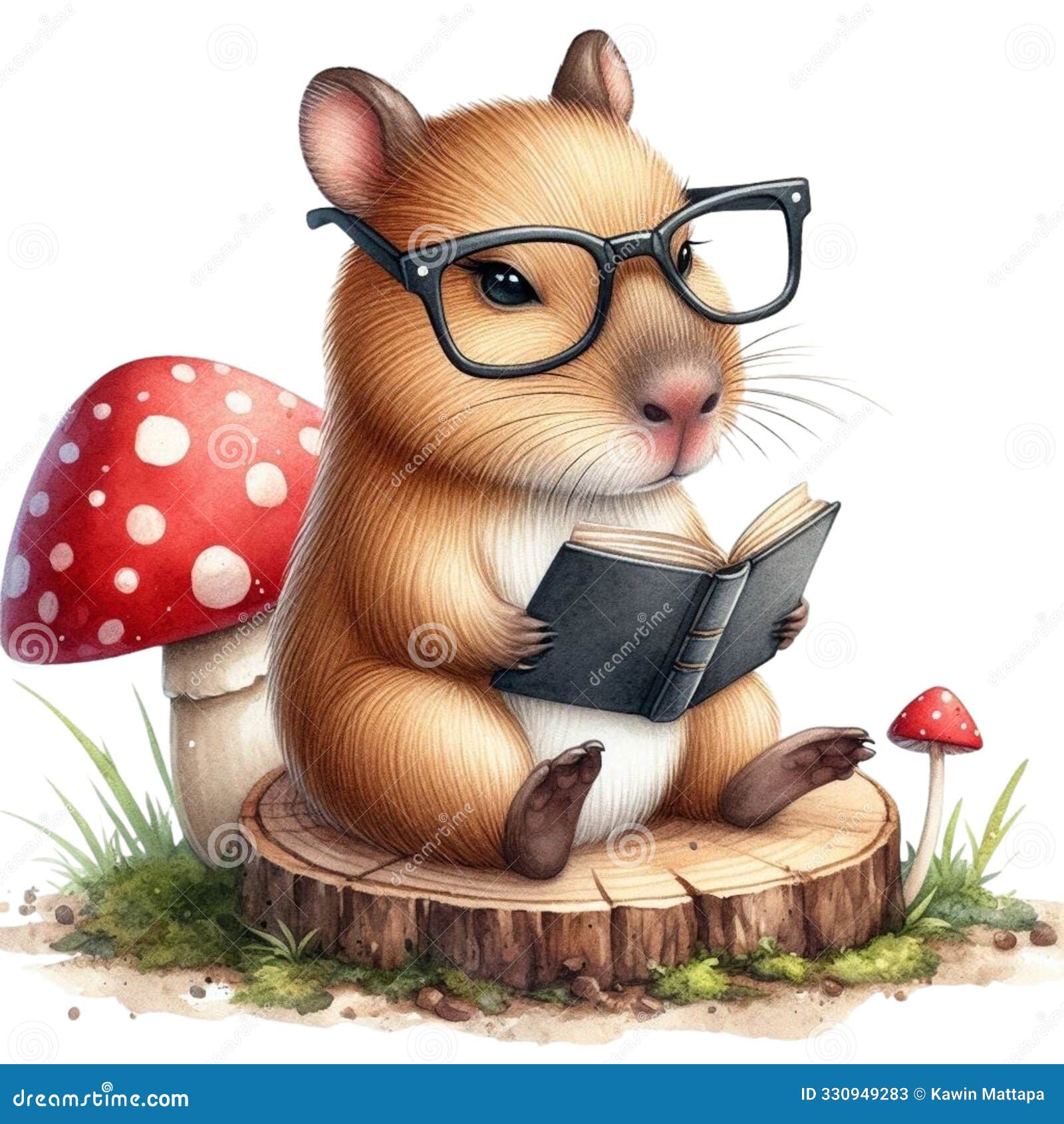 Capybara Reading a Book on a Mushroom S Back Stock Illustration ...