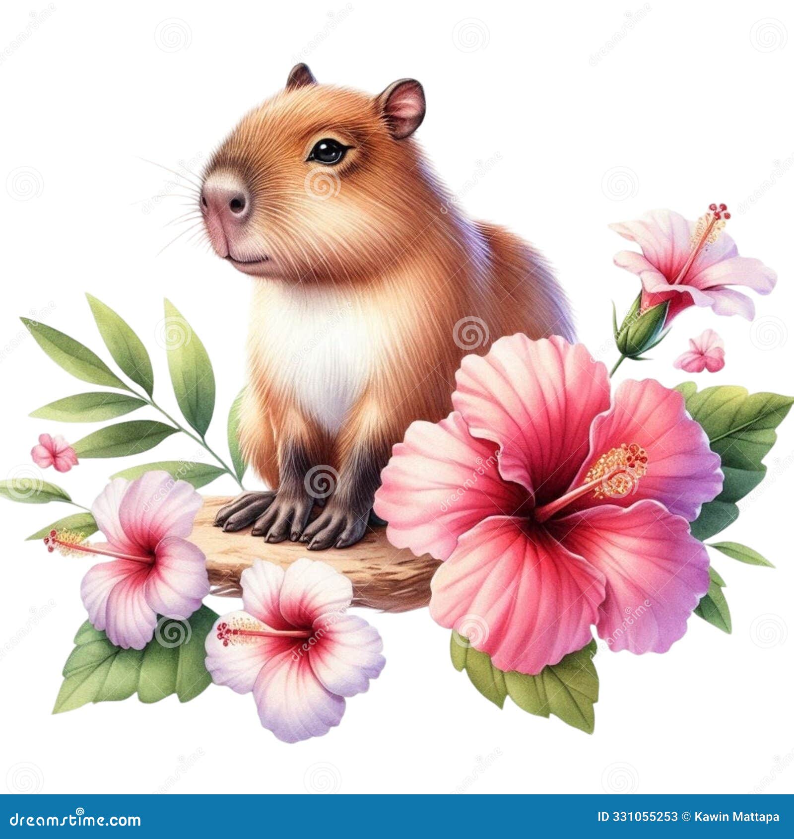 Capybara Sitting on a Hibiscus Flower Stock Illustration - Illustration ...