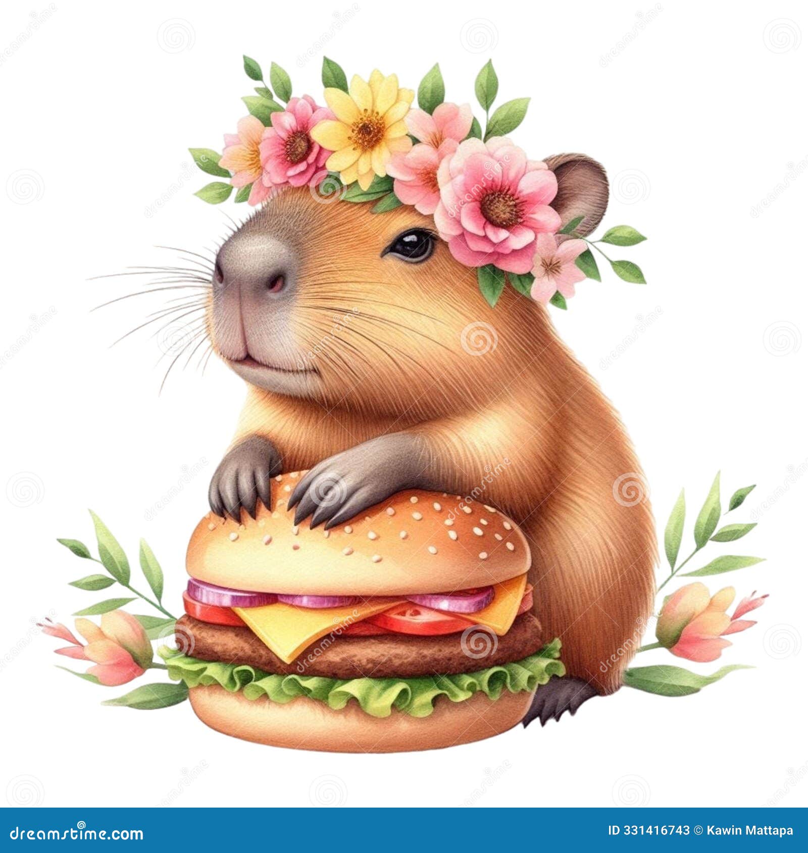 Capybara Sleeping on a Hamburger Stock Illustration - Illustration of ...