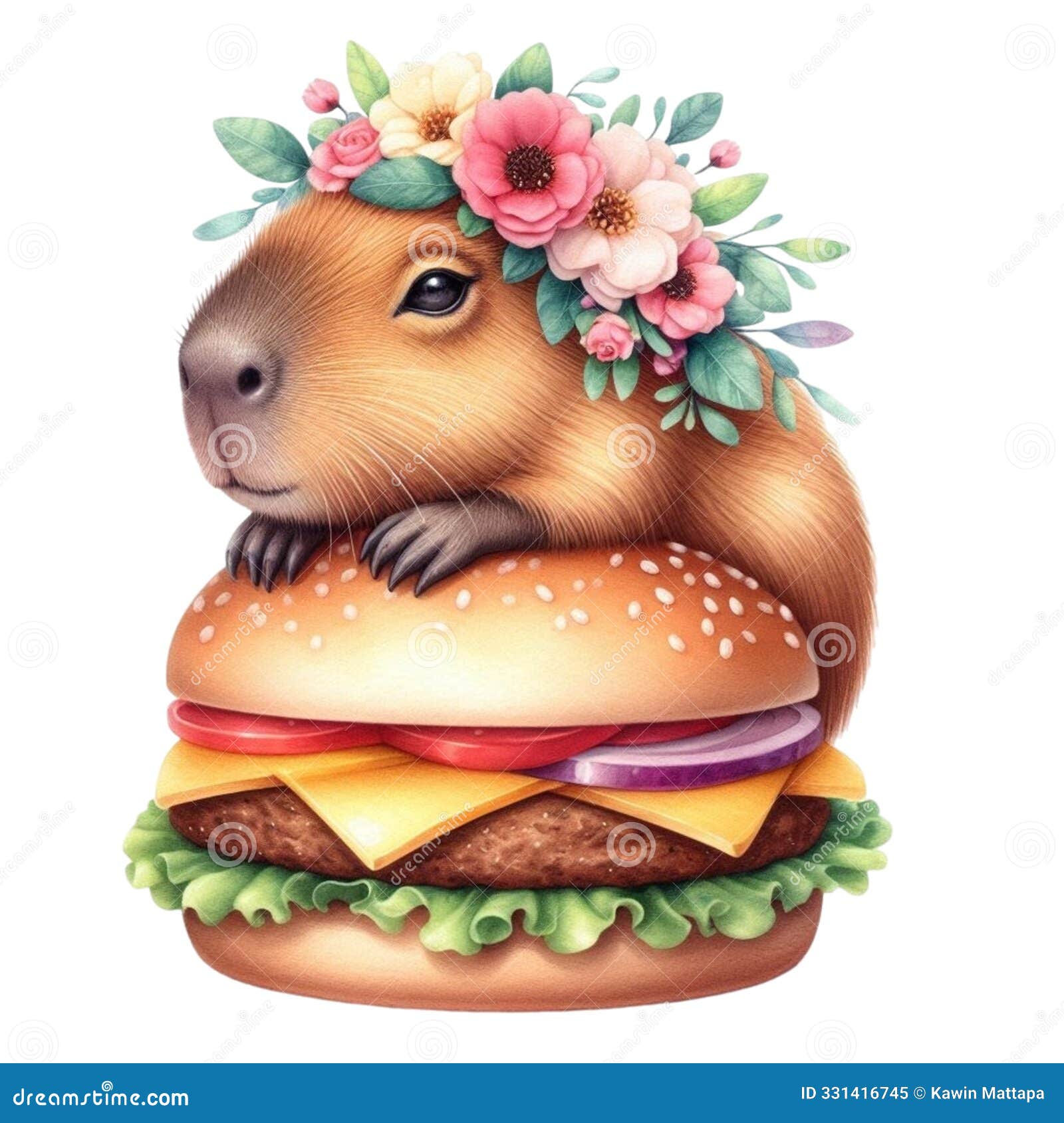 Capybara Sleeping on a Hamburger Stock Illustration - Illustration of ...