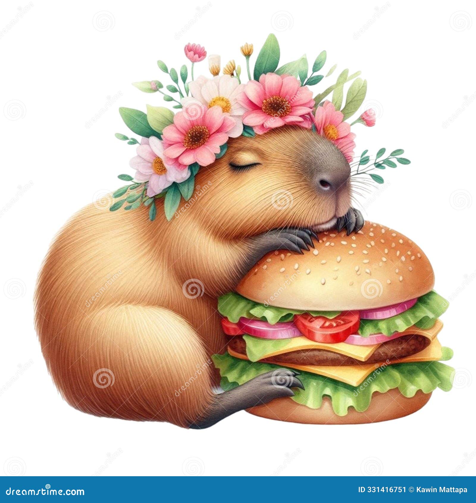 Capybara Sleeping on a Hamburger Stock Illustration - Illustration of ...