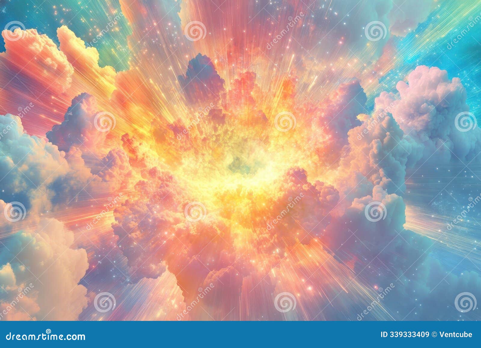 An Image with Clouds and Stars Exploding Outward in Soft Pastel Colors ...