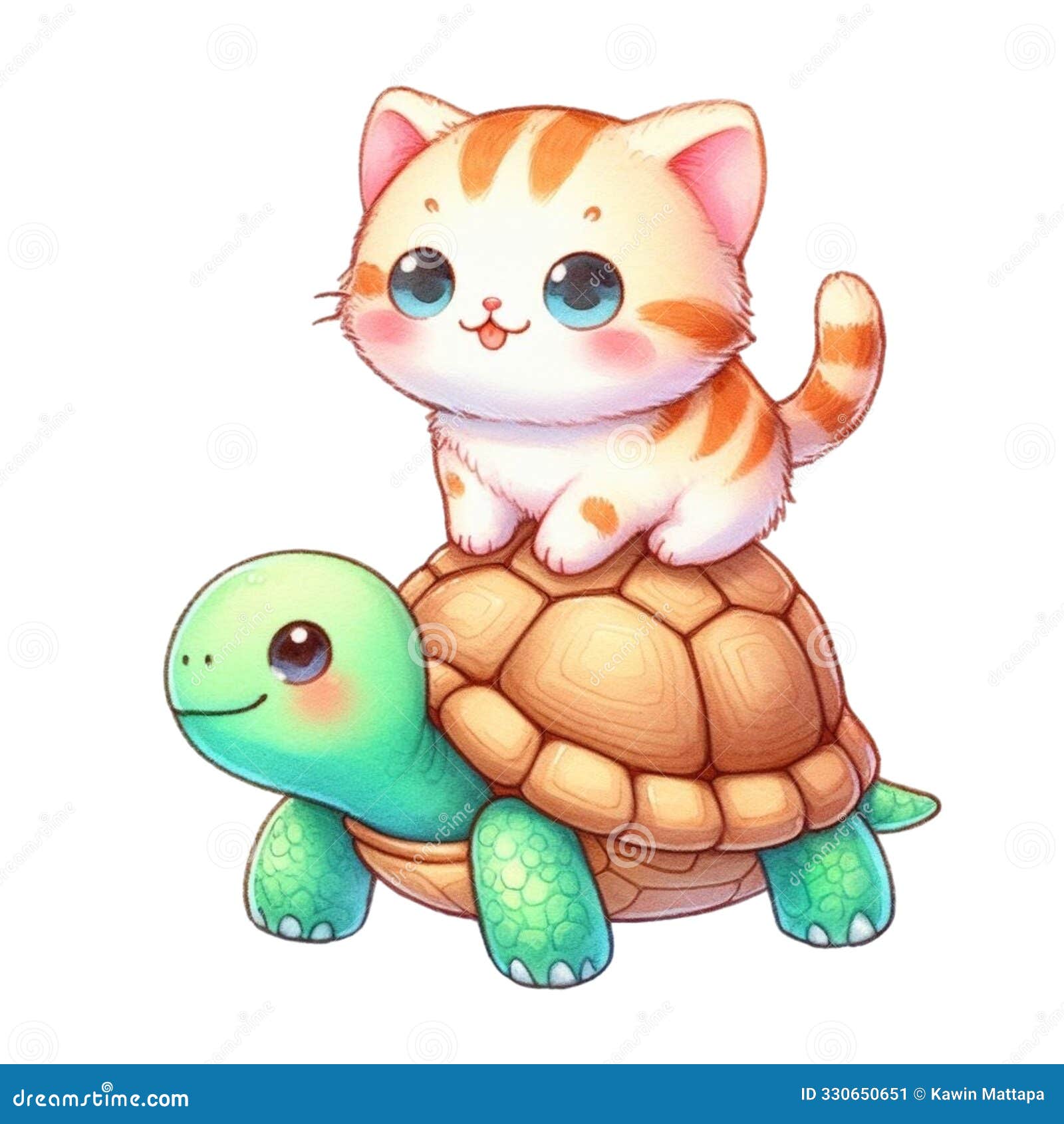 Cute Cat Standing on a Turtle S Back Stock Illustration - Illustration ...