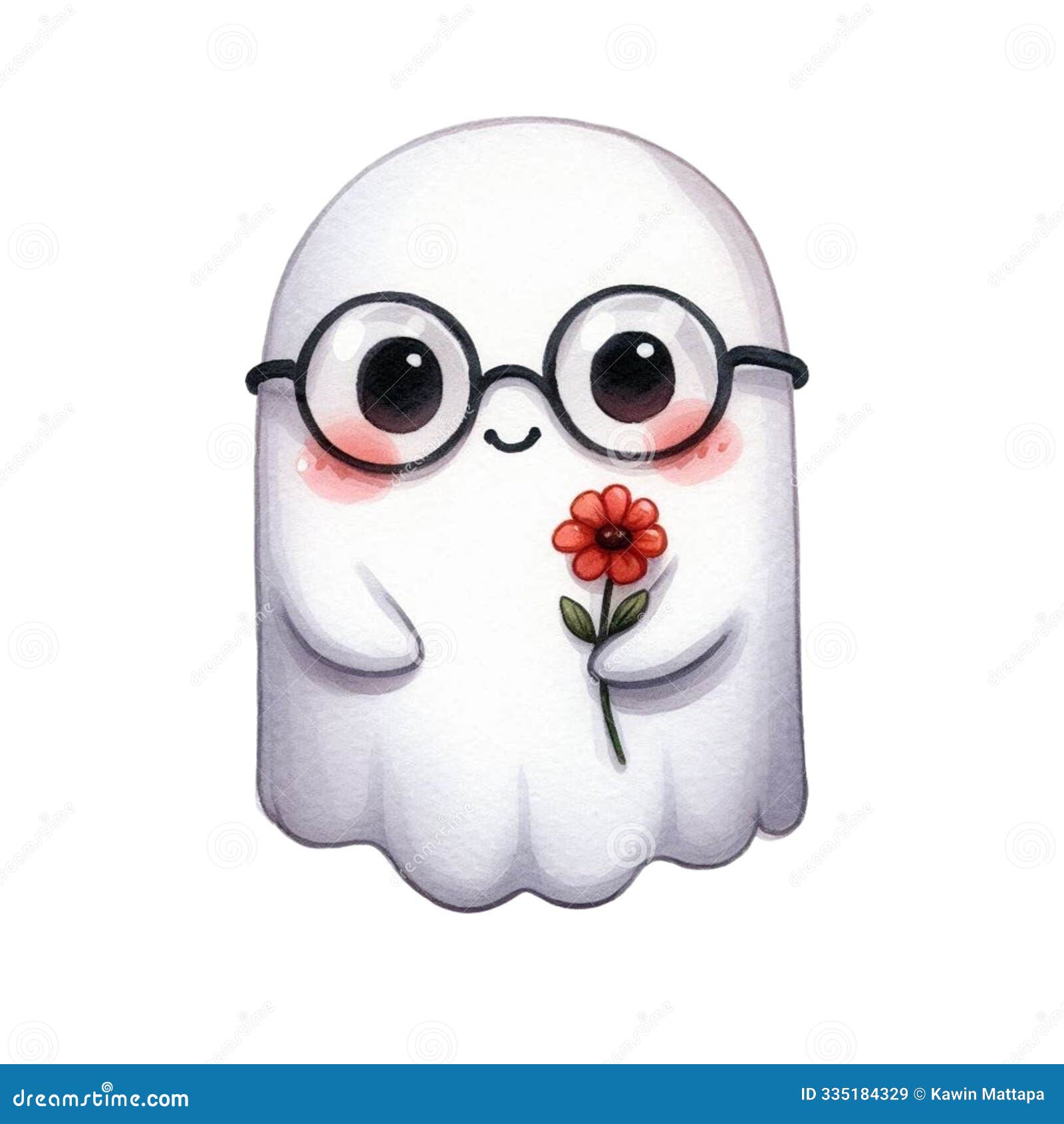 Cute Ghost Holding a Flower Clipart Watercolor Stock Illustration ...
