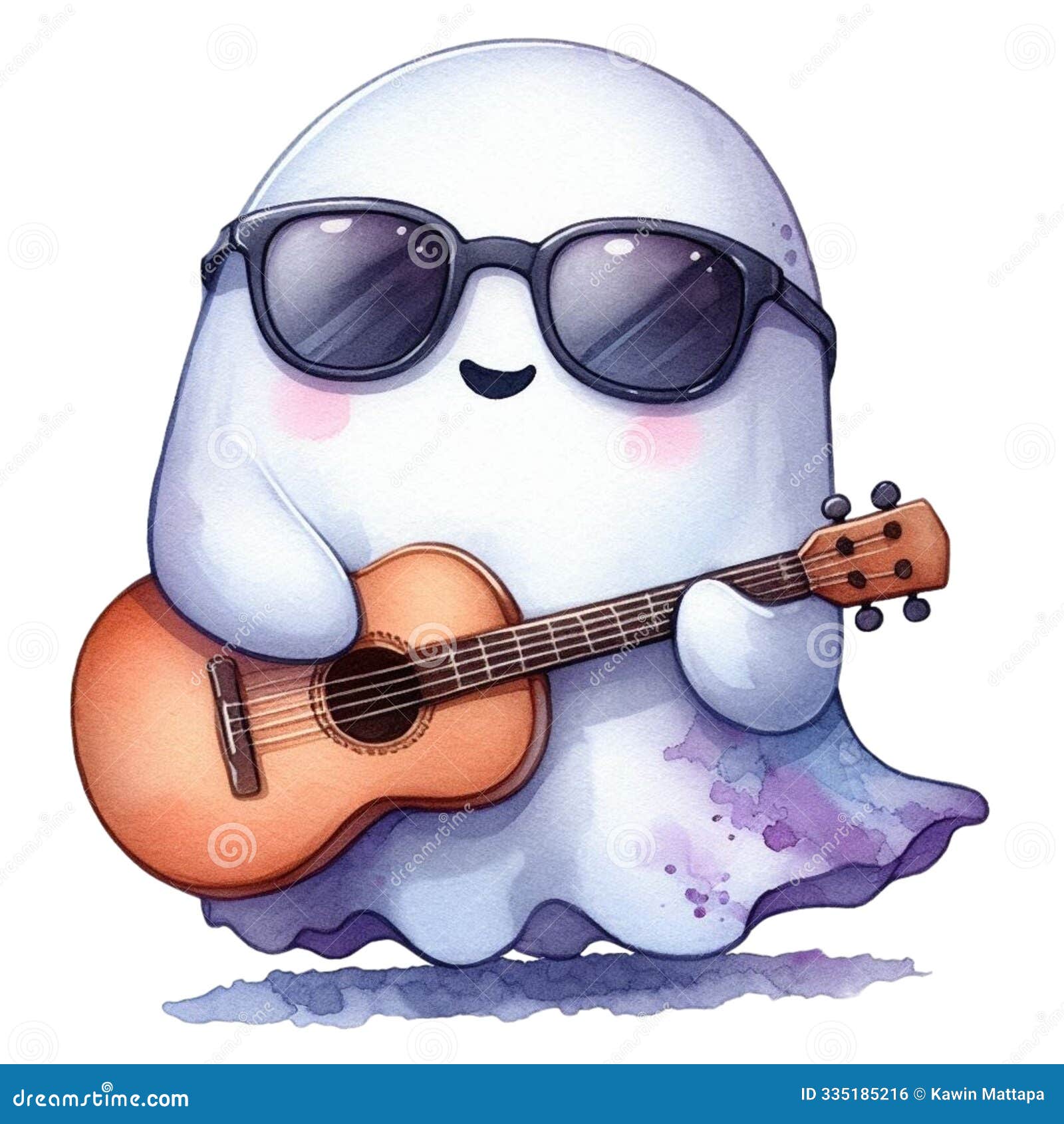 Cute Ghost Holding A Guitar Clipart Watercolor Vector Illustration ...