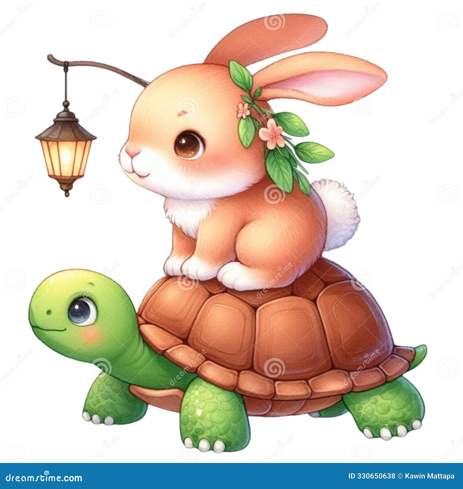 Cute Rabbit Standing on a Turtle S Back Stock Illustration ...