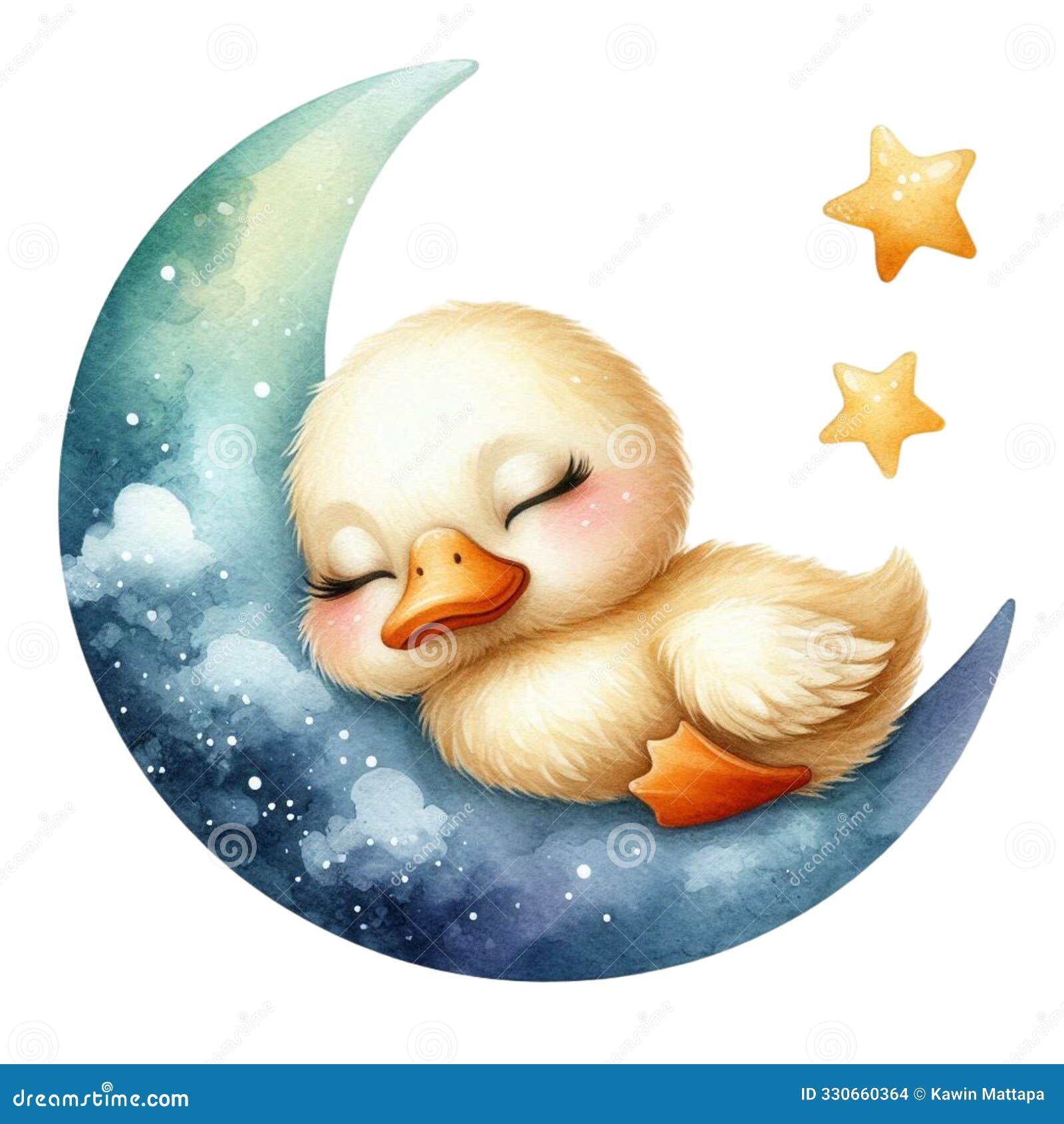 Duck Sleeping on a Crescent Moon Stock Illustration - Illustration of ...
