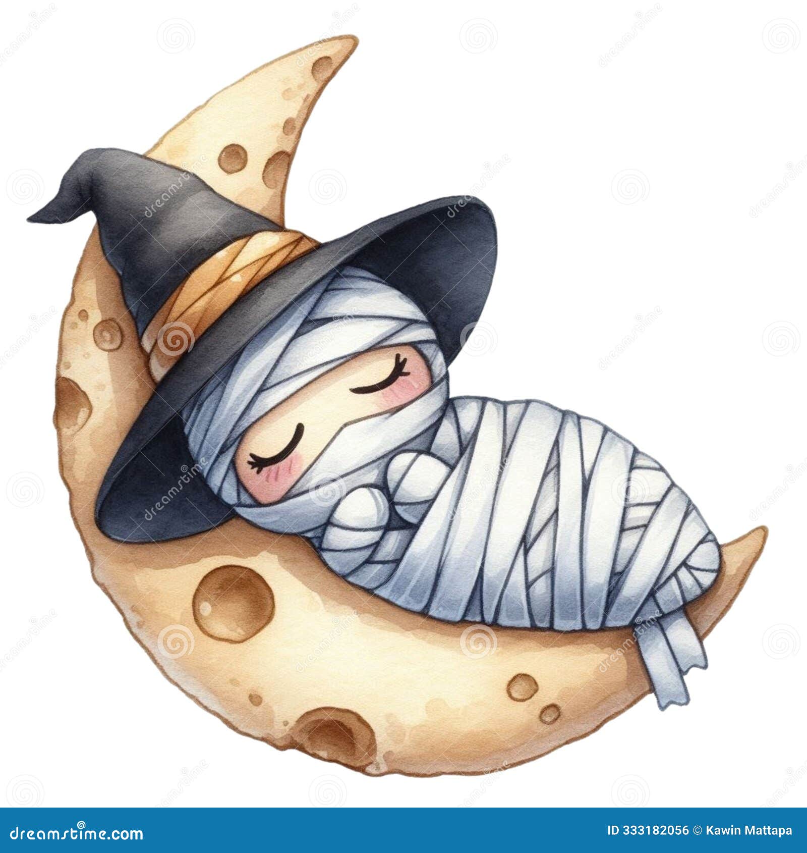 Mummy Sleeping on the Moon Clipart Watercolor Stock Vector ...