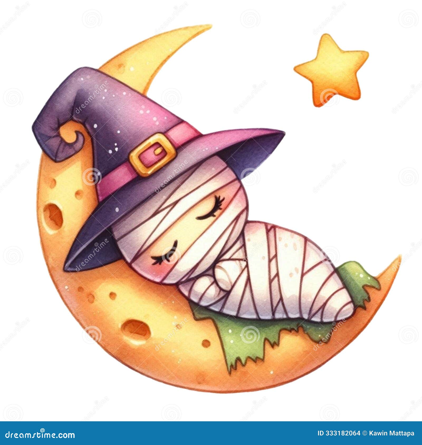 Mummy Sleeping on the Moon Clipart Watercolor Stock Vector ...