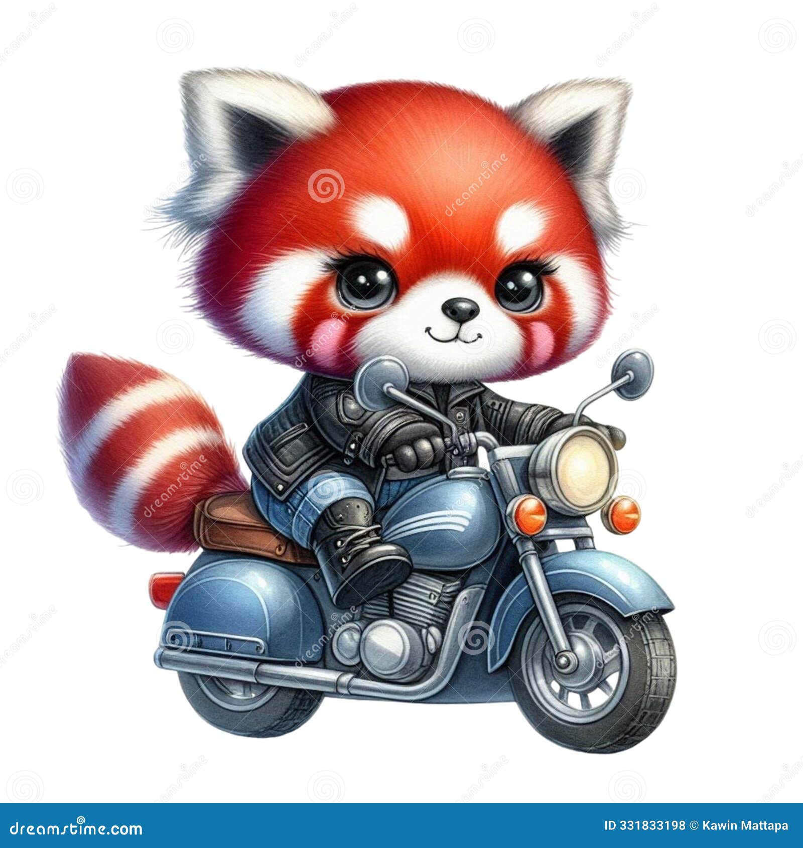 Red Panda Driving a Motorcycle Clipart Watercolor Stock Illustration ...