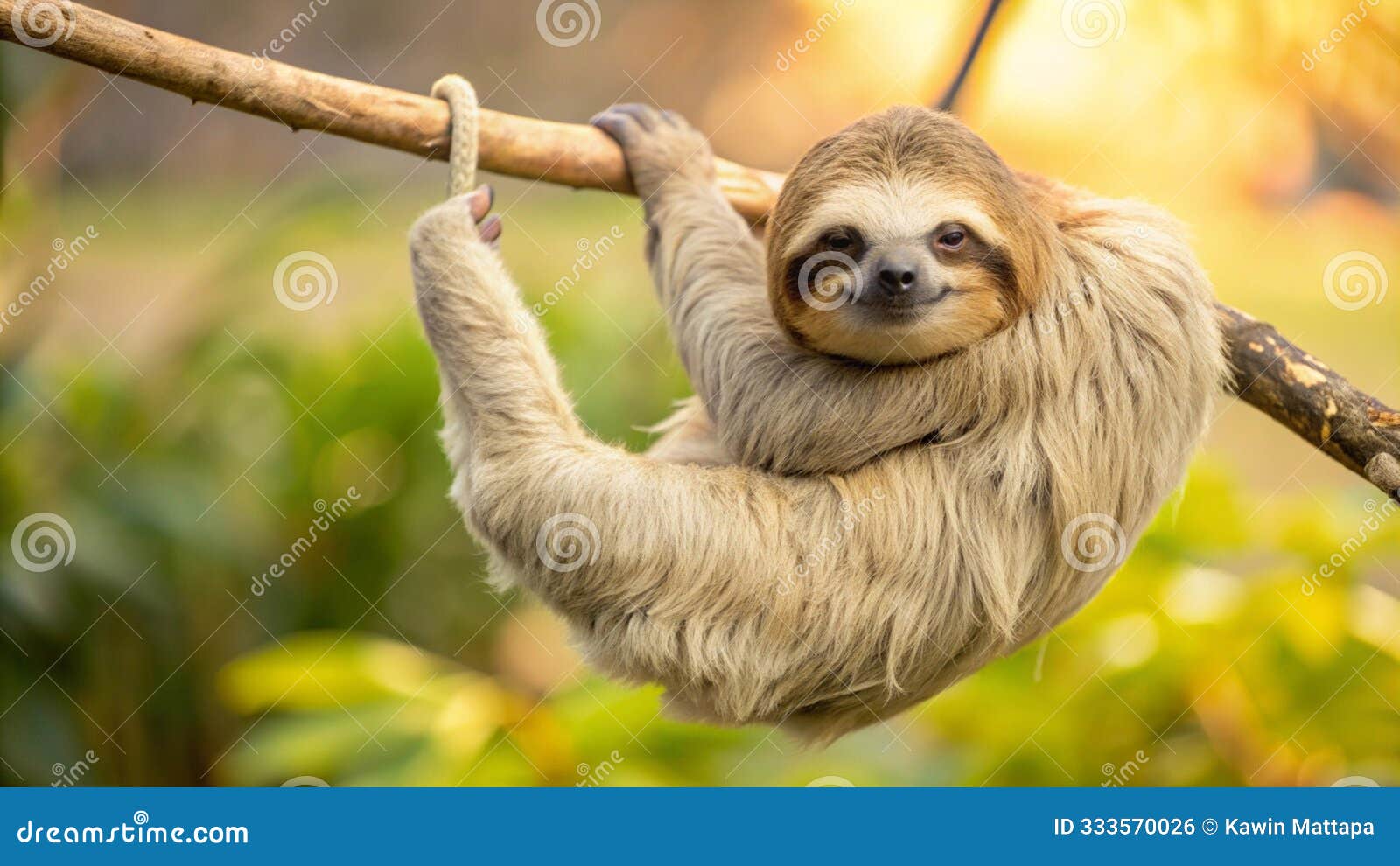 Sloth Hanging from a Branch with a Soft Pastel Stock Illustration ...