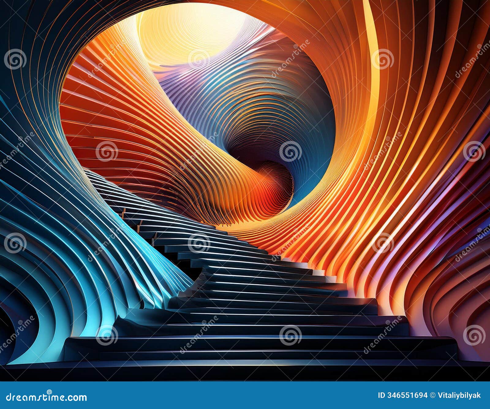 Create an Image of a Spiral Staircase Shifting Angles As it Ascends ...