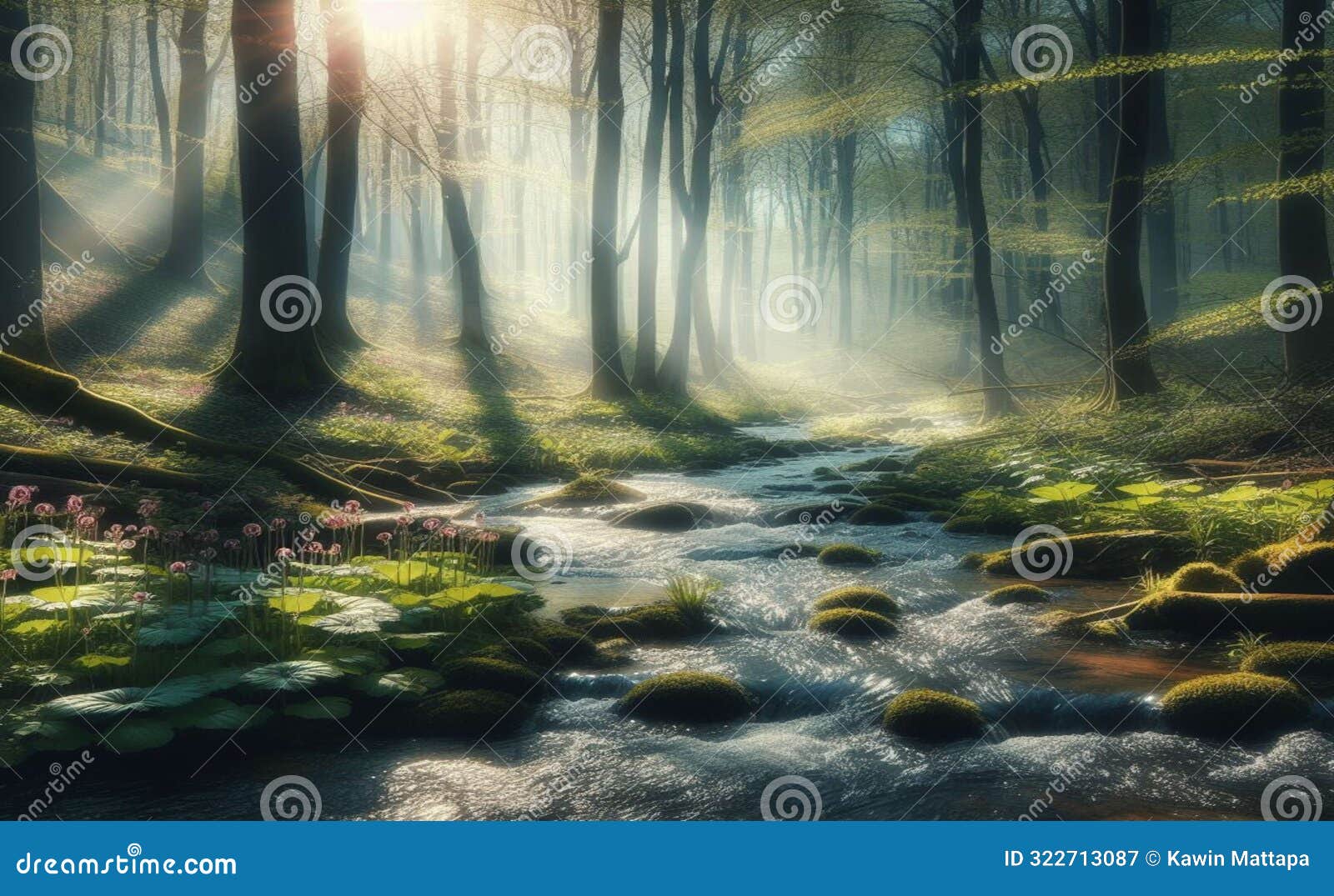 Spring Background Stream of Water in the Forest Stock Illustration ...