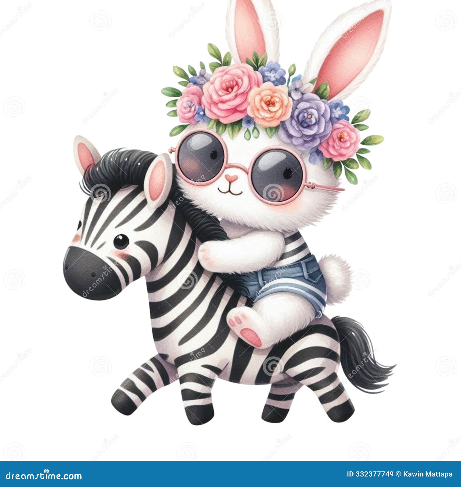 Zebra Rabbit Sitting on the Back Clipart Watercolor Stock Illustration ...