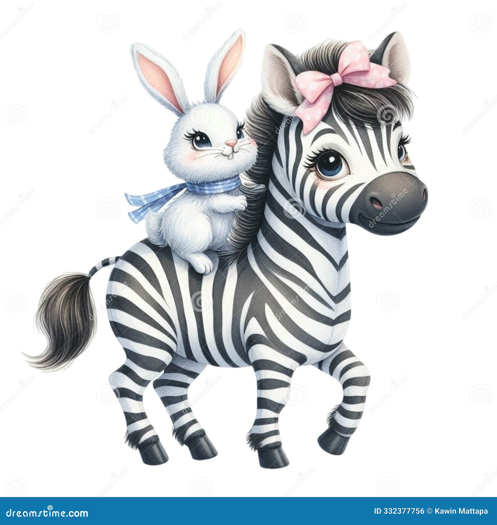 Zebra Rabbit Sitting on the Back Clipart Watercolor Stock Illustration ...
