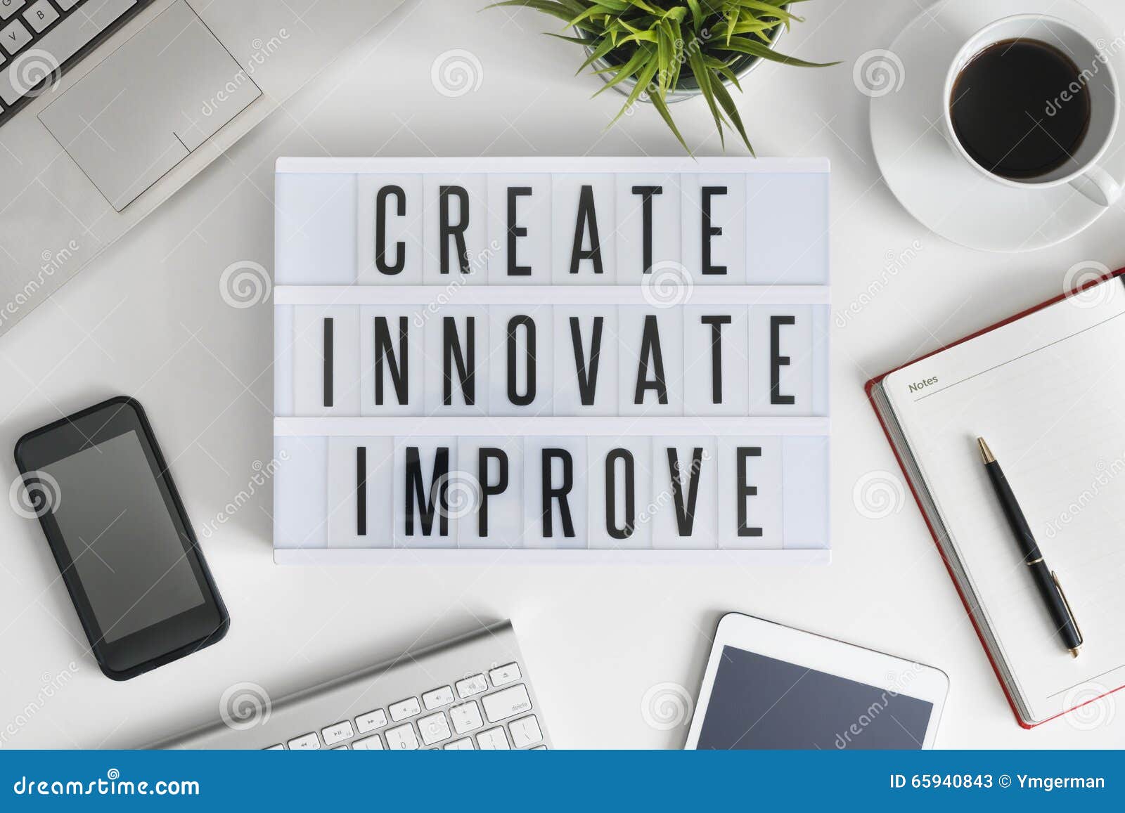 Create, Innovate and Improve Stock Image - Image of text, concept: 65940843