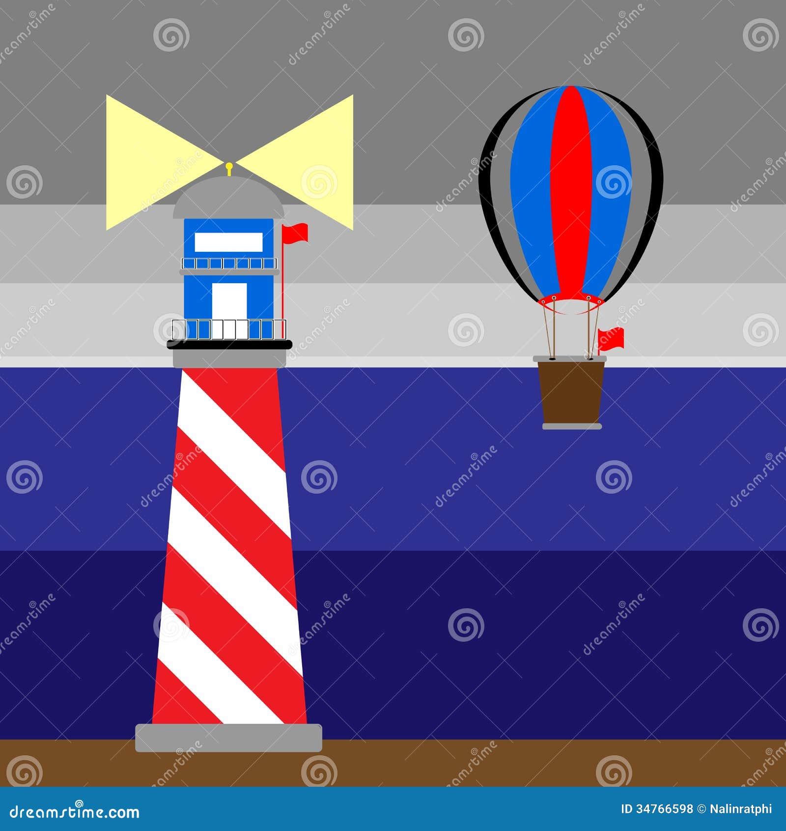 Create Lighthouse and Balloon at Night Stock Vector - Illustration of ...