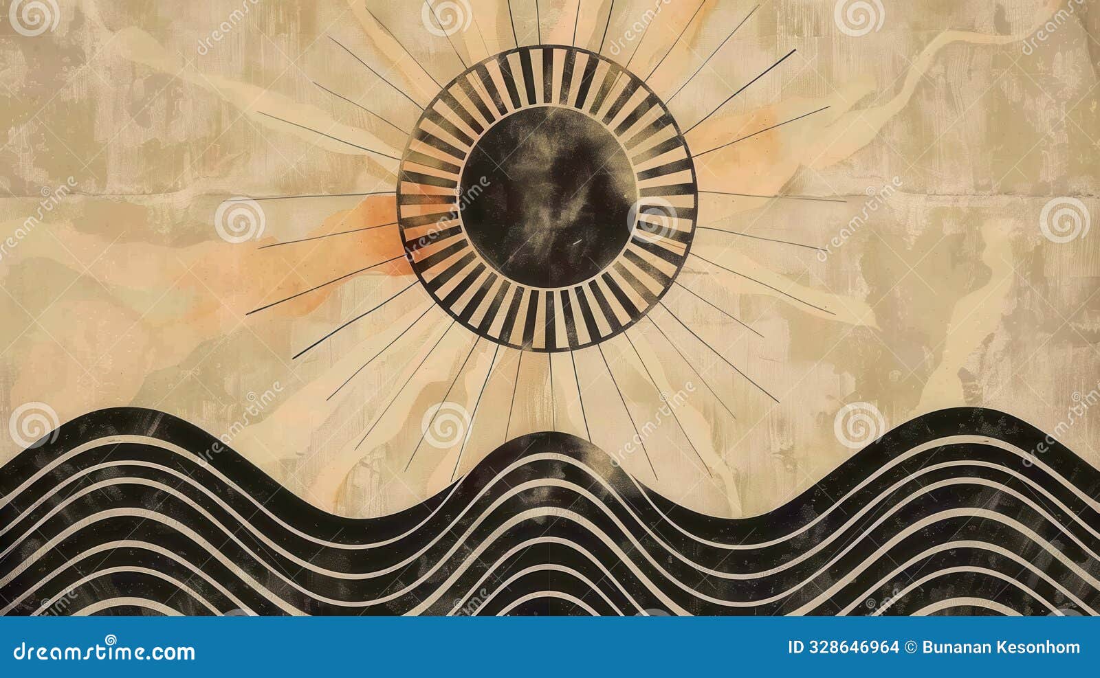 Create A Modern Piece Featuring A Central Radiant Sun With Rays ...