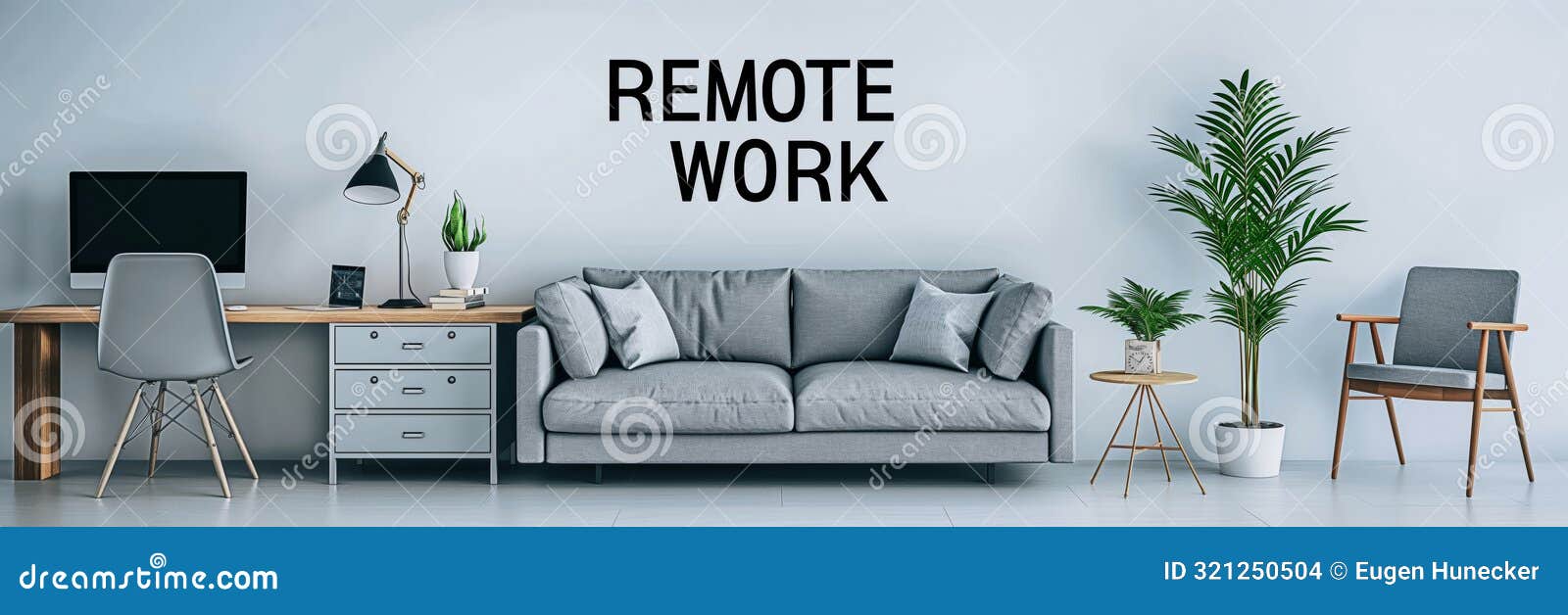 Create A Modern Remote Work Setup With A Cozy Sofa, Green Plants For A ...