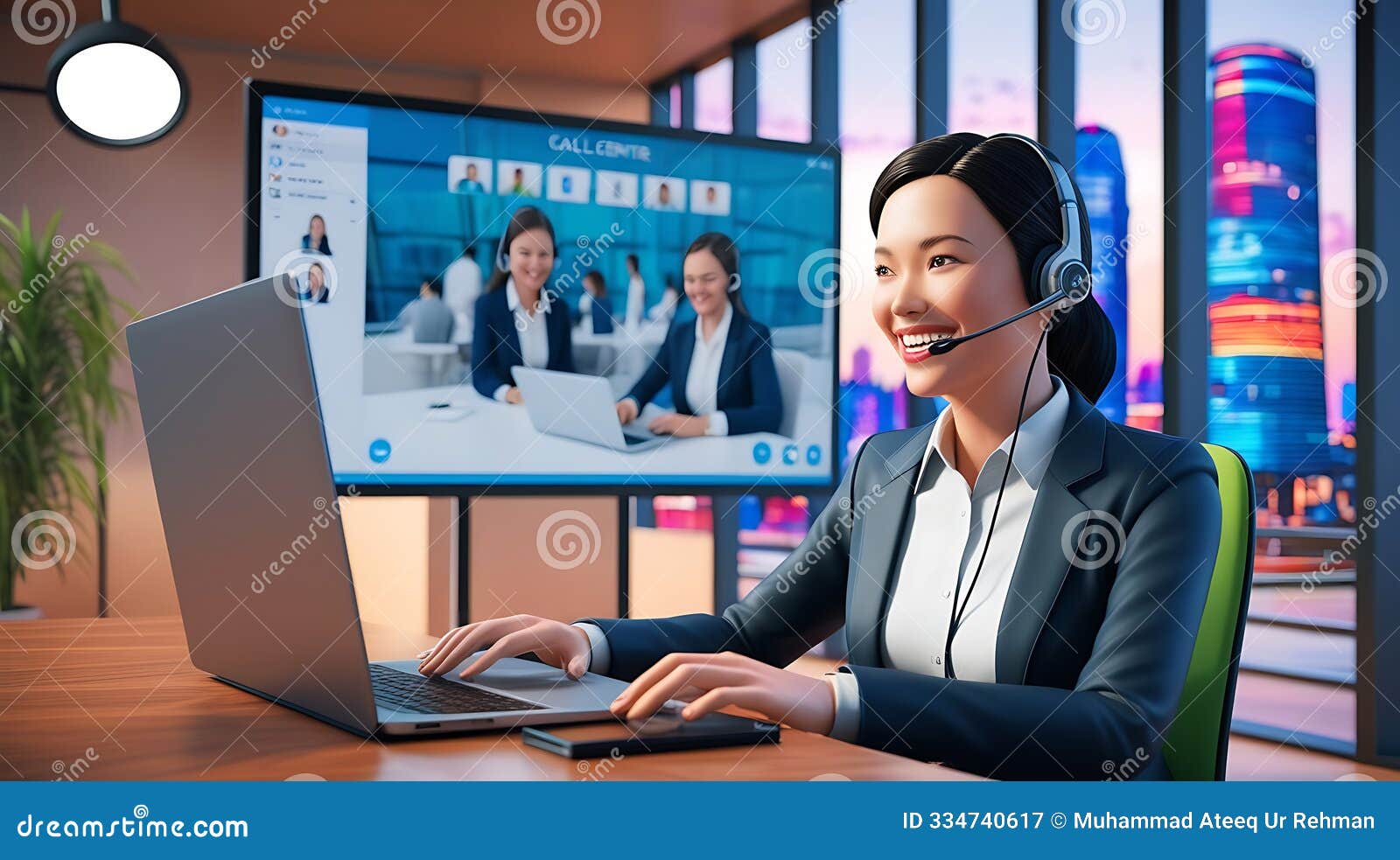 Create a Realistic 3D Visualization of a Call Center Representative at ...