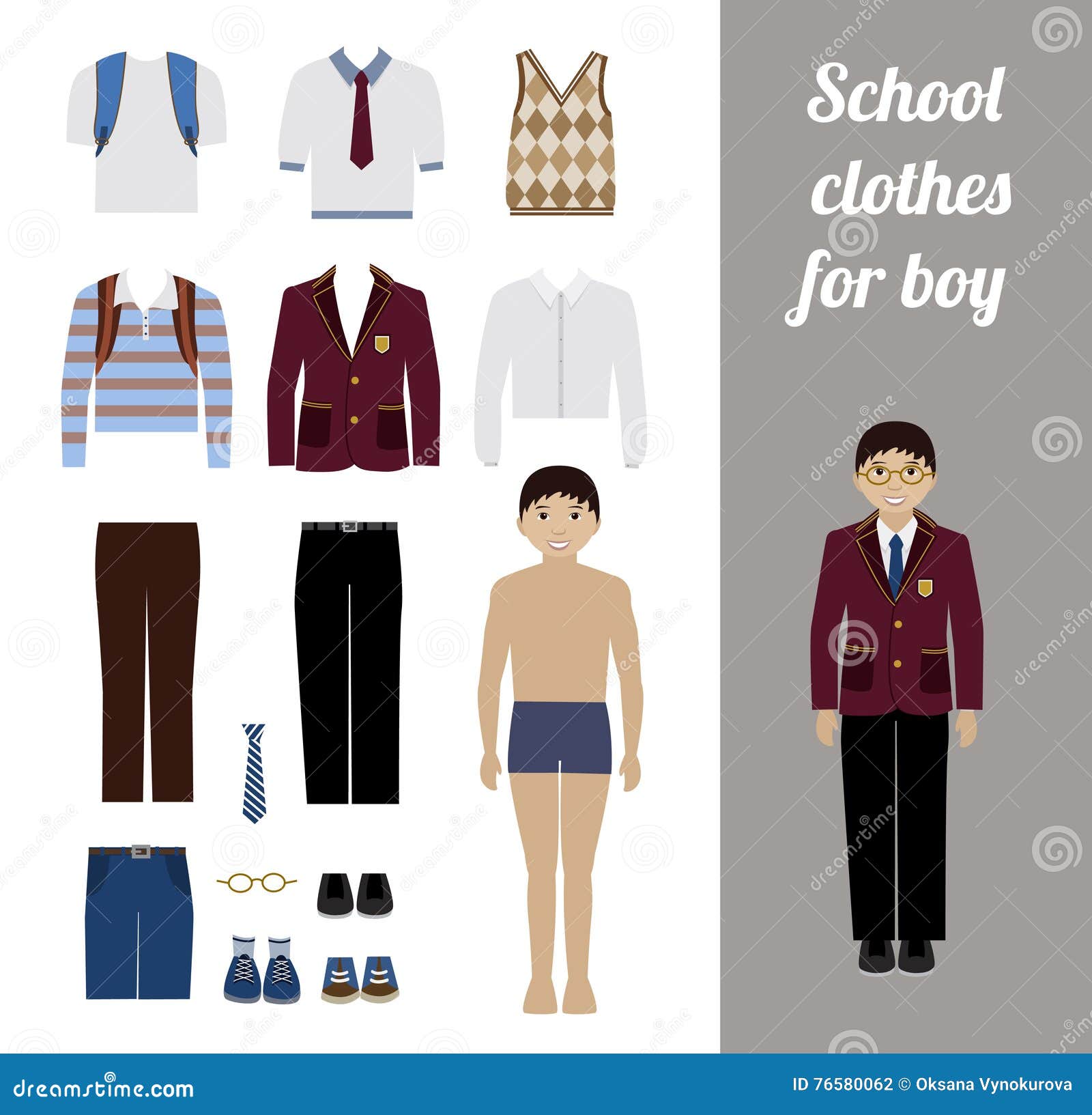 Create School Boy Kit with Different Uniforms Stock Vector ...