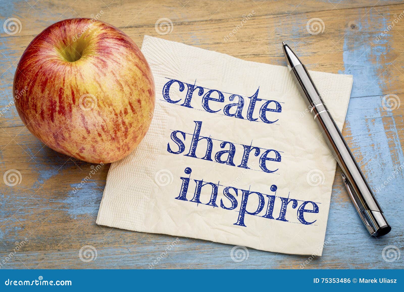 Create, Share Inspire Motivational Words on Napkin Stock Photo - Image ...
