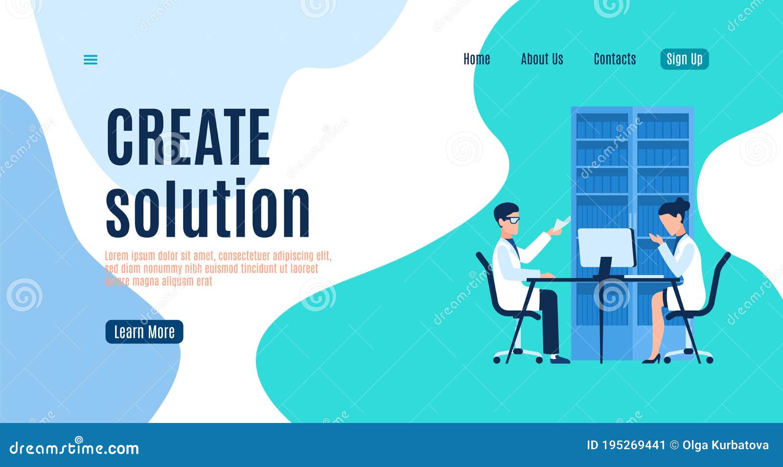 Create Solution Landing Page, Man and Woman in Uniform Working on ...