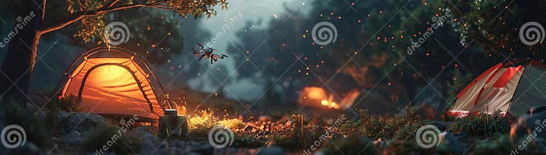 Create a Striking Image of Futuristic Gadgets within a Wild Camping ...