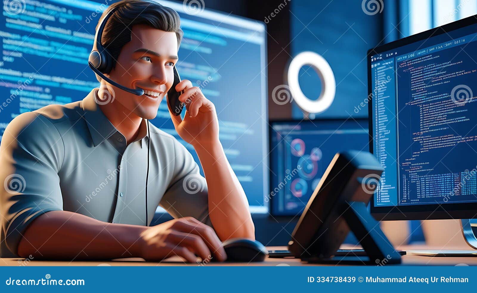 Create a Stunning 3D Image of a Professional Male Call Center ...