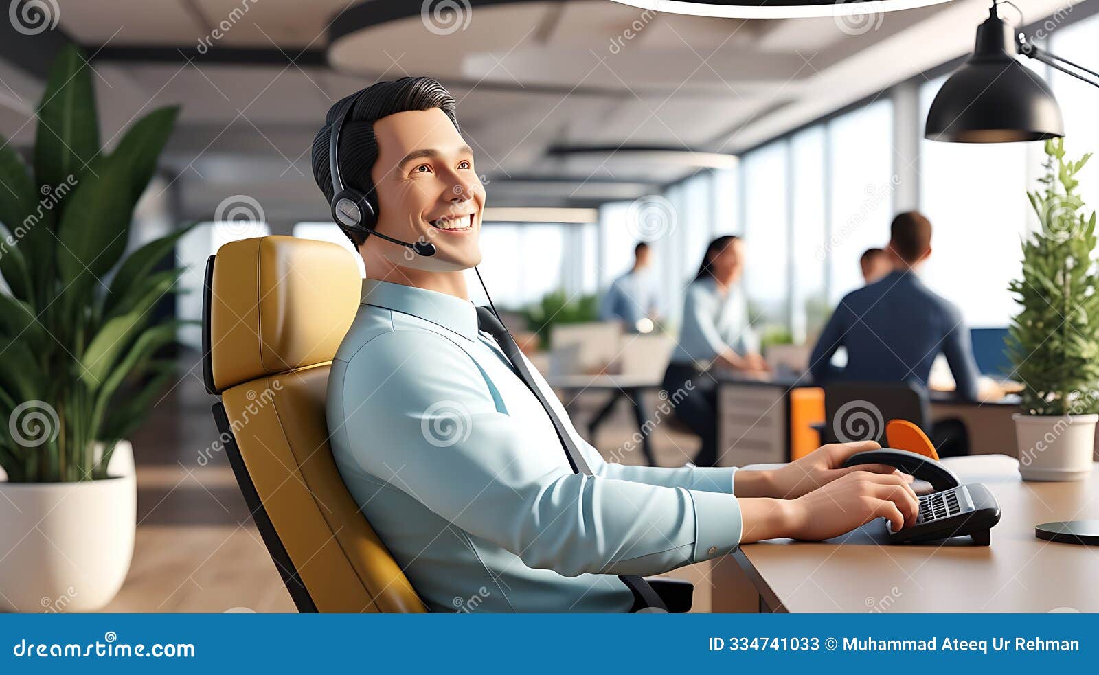 Create a Stunning 3D Render of a Male Call Center Representative with a ...