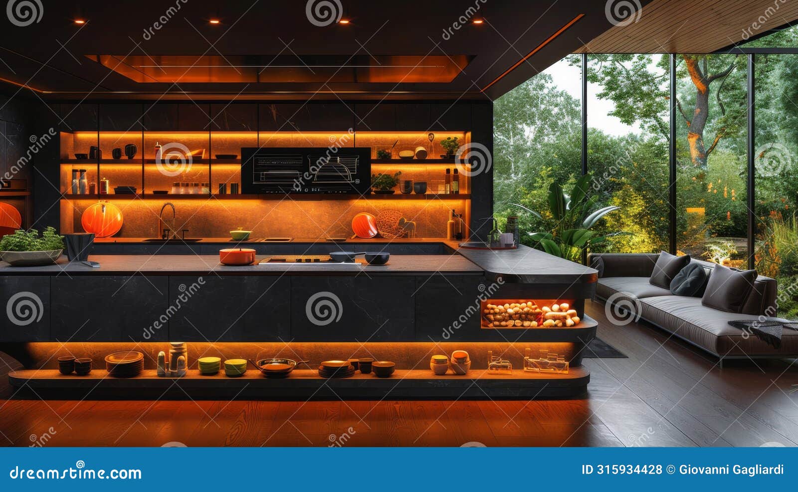 Create a Stylish Kitchen with a Wall-mounted TV and LED Strips ...