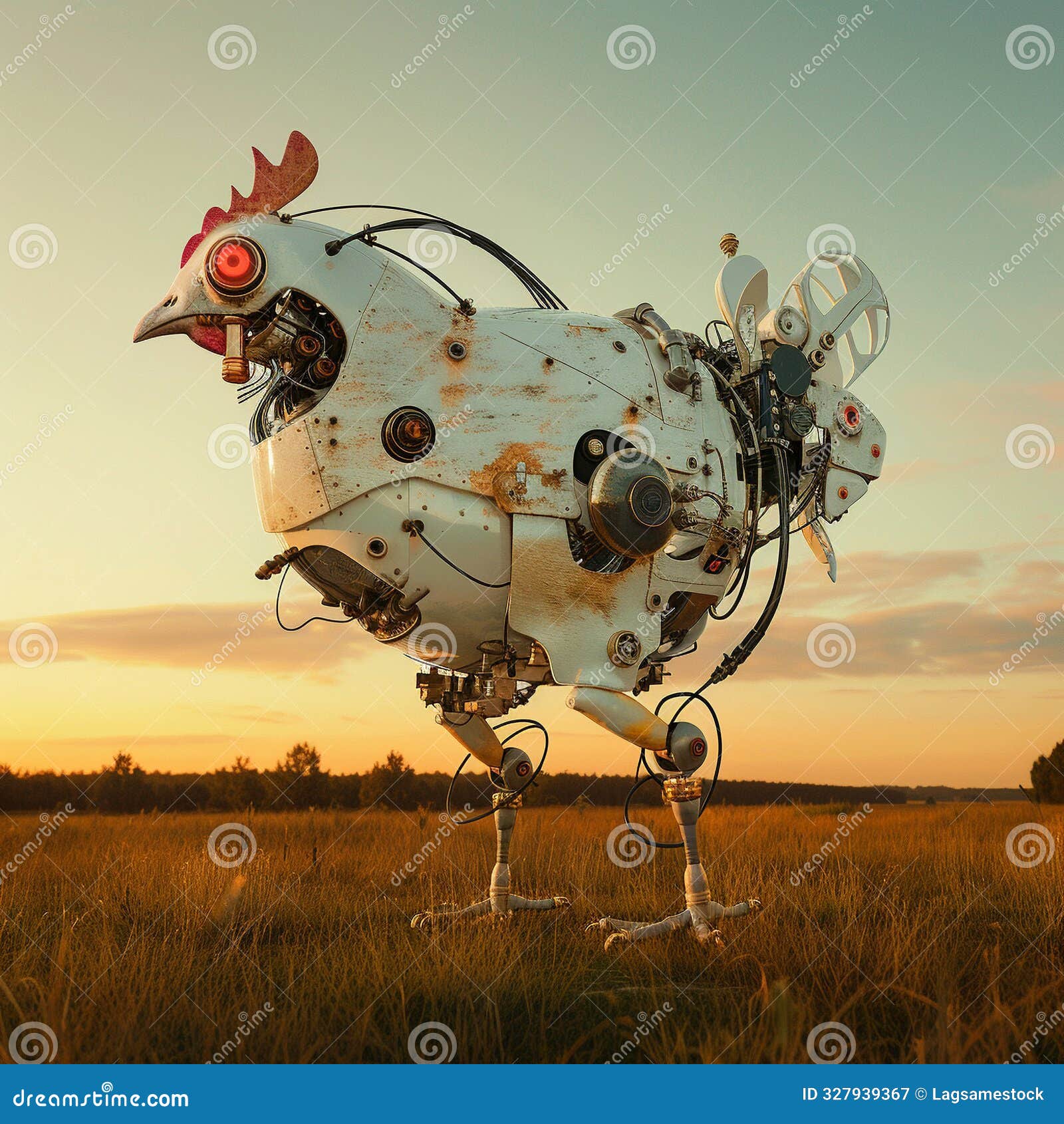 Create a Thoughtprovoking Image of a Cleverly Constructed Chicken Robot ...