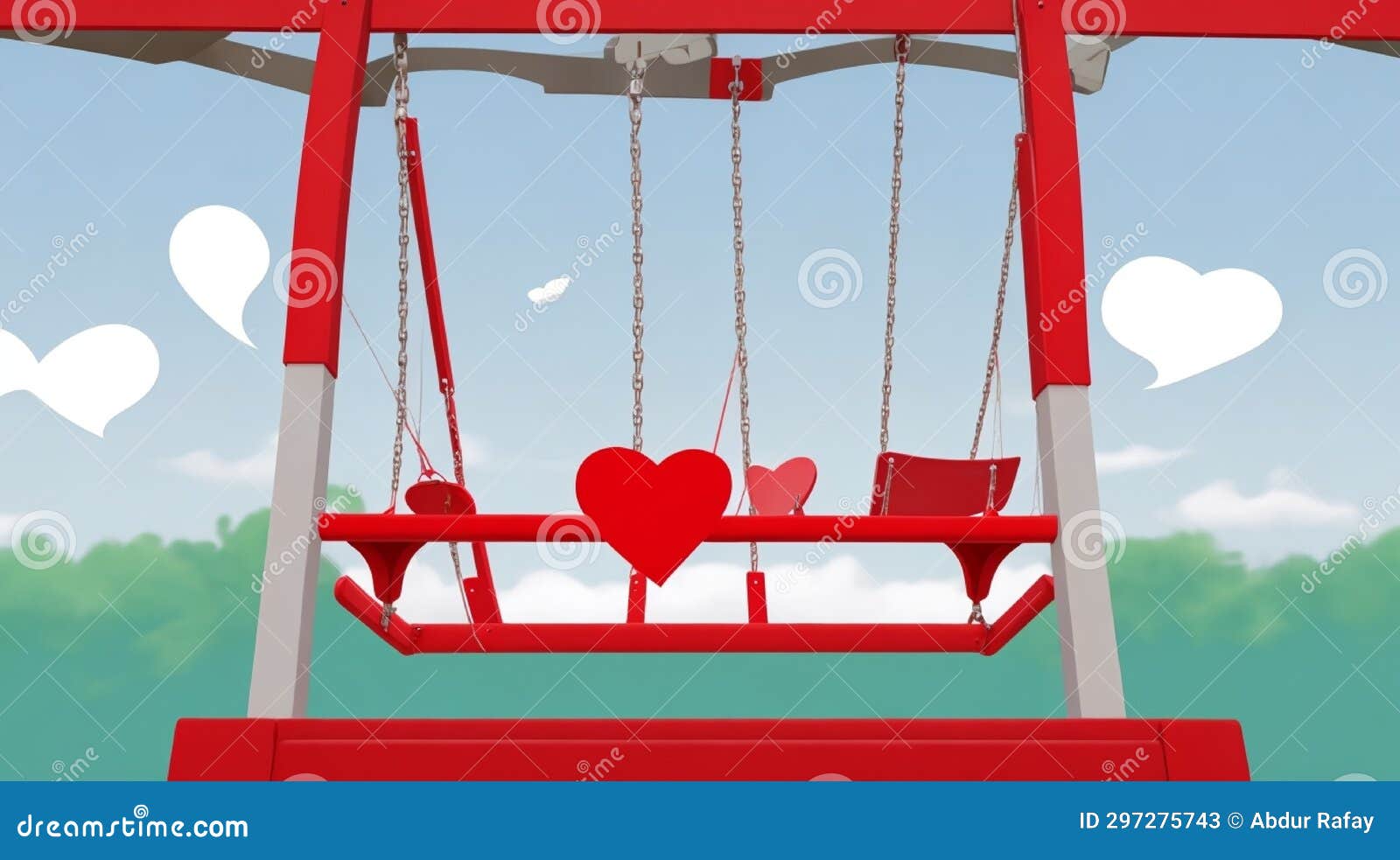 Create a Vector Scene of a White and Red Swing Set with Heart-shaped ...