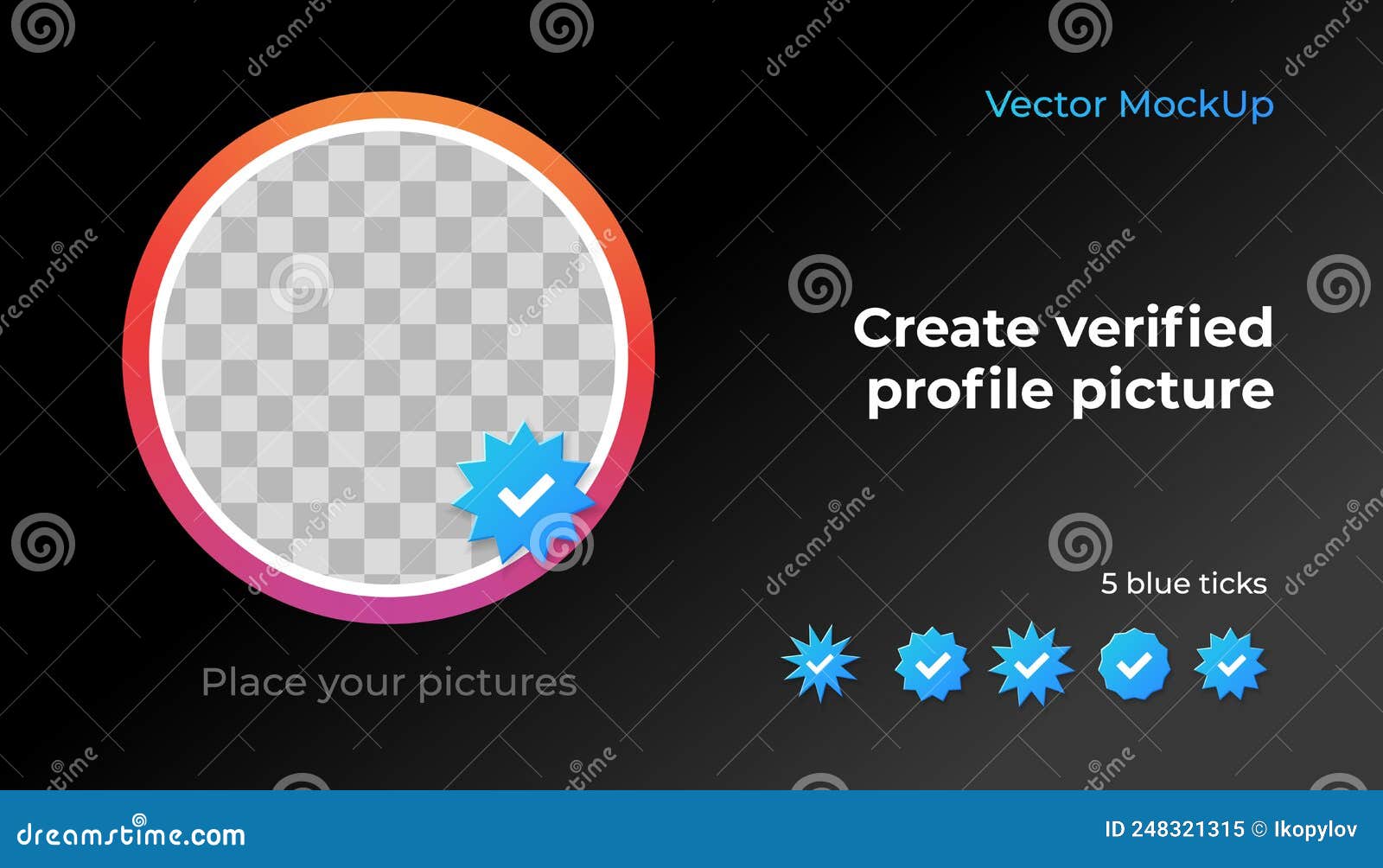Create Verified Profile Picture, 5 Blue Ticks Design, Vector ...