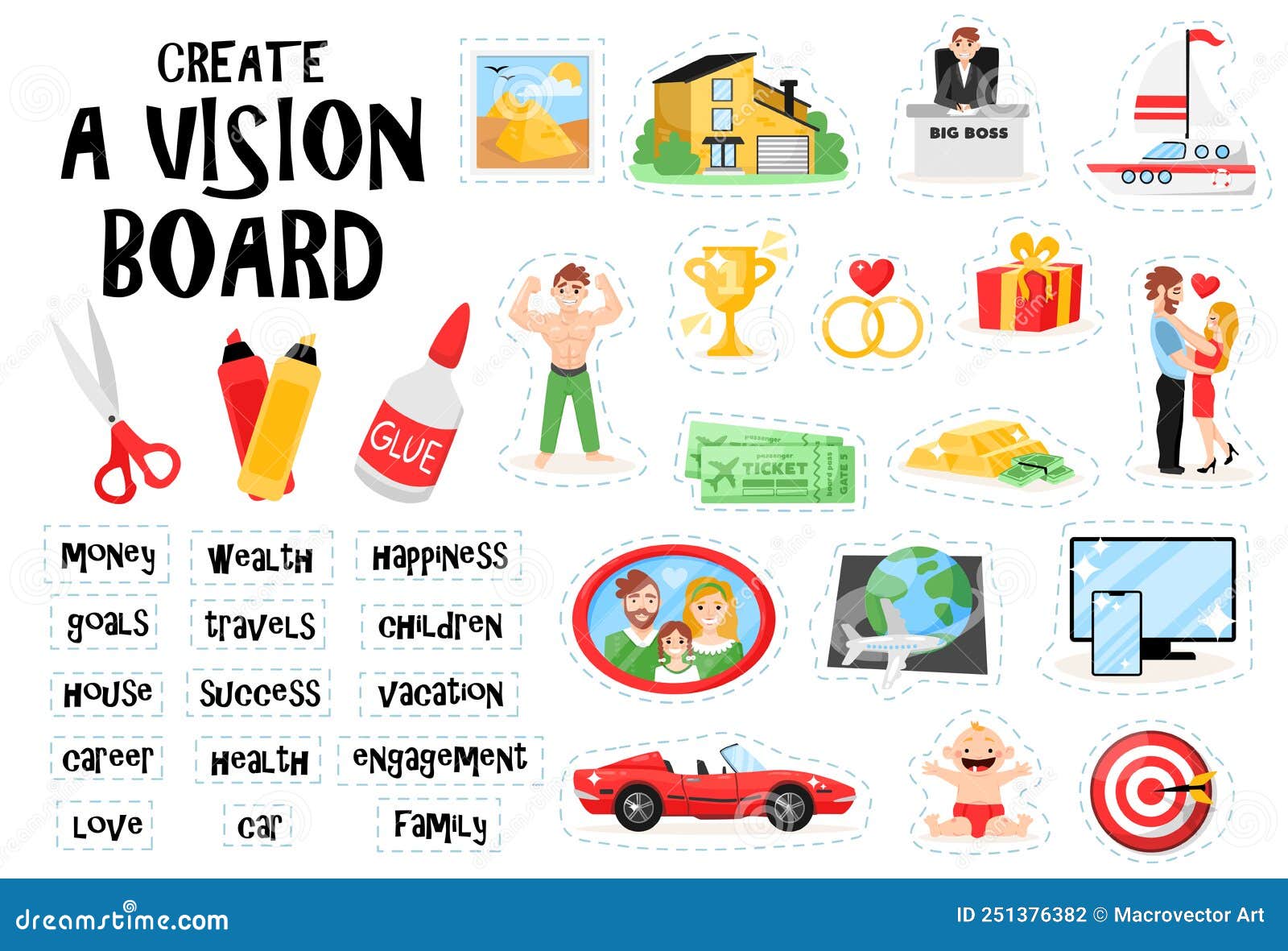 Create vision board set stock vector. Illustration of emblem - 251376382