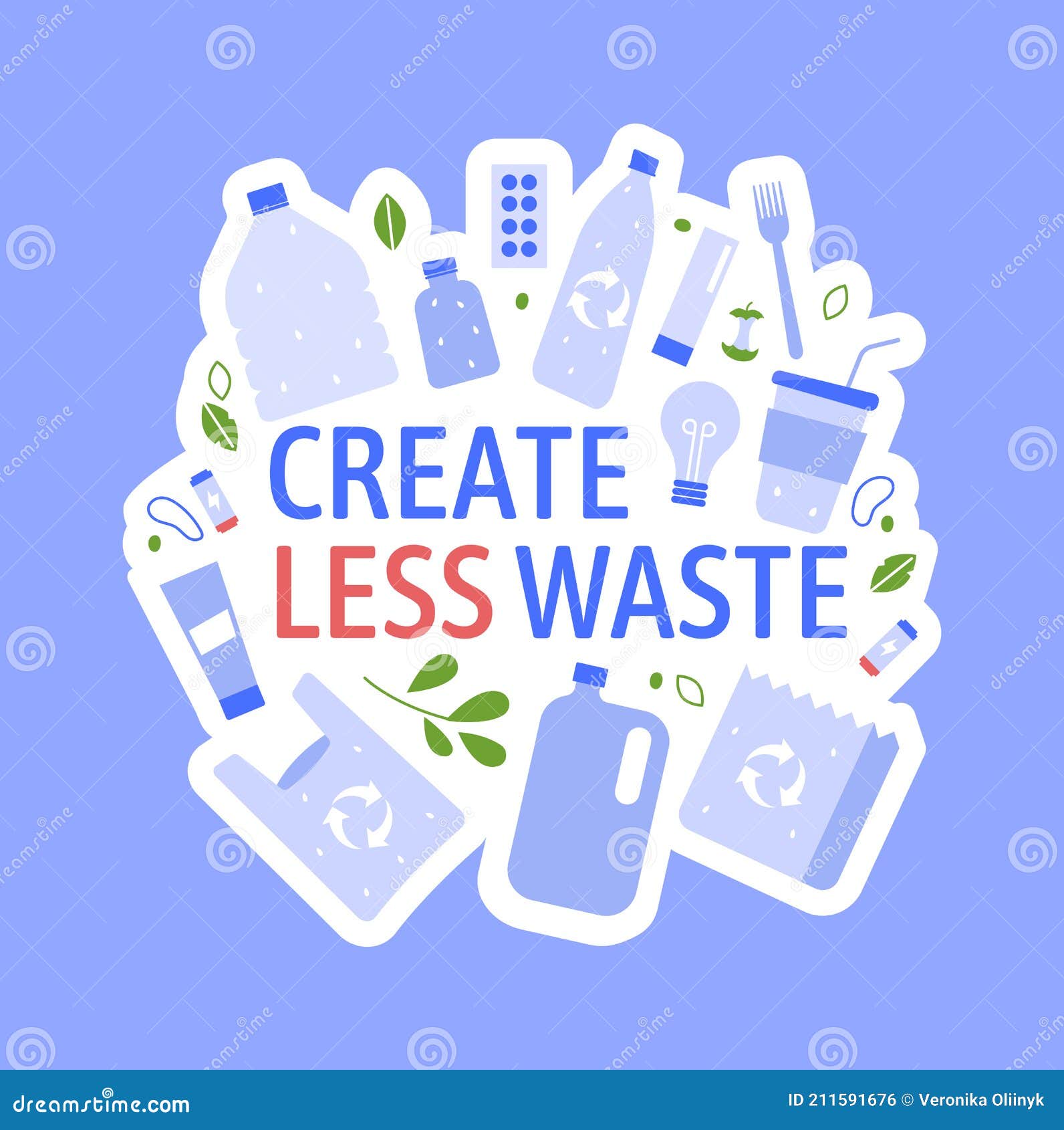 Create Less Waste Handwritten Lettering. Vector Illustration ...