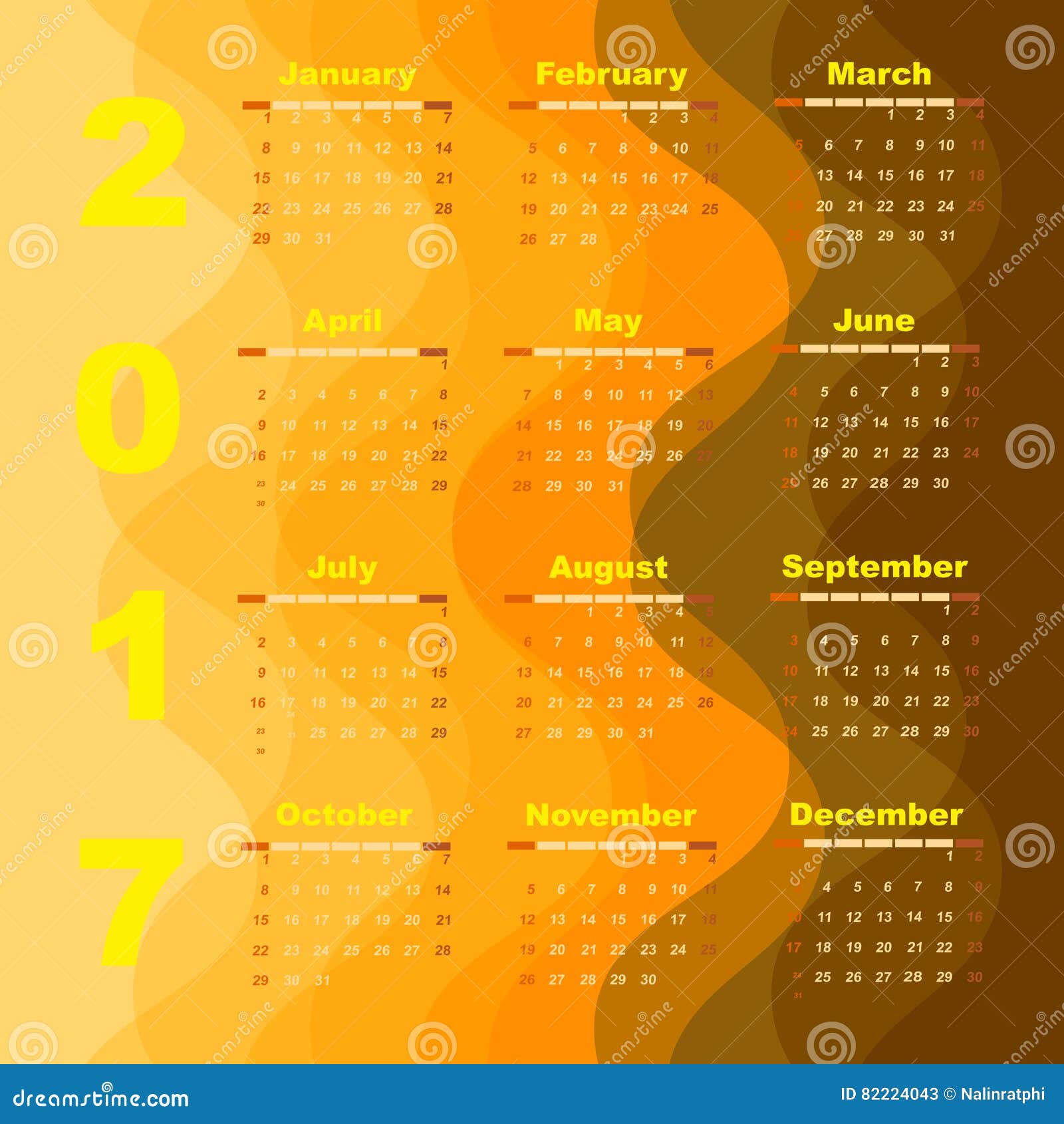 Create Wave 2017 Calendar Template Stock Vector - Illustration of ...