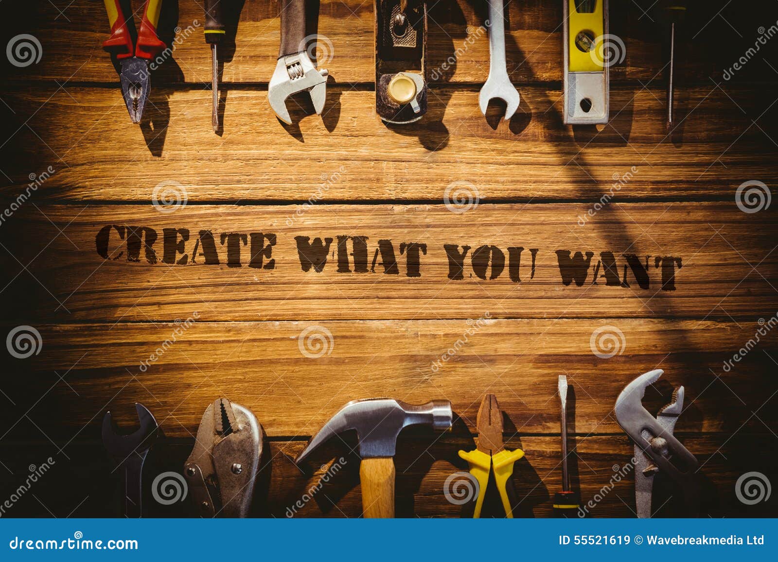 Create What You Want Against Desk with Tools Stock Illustration ...