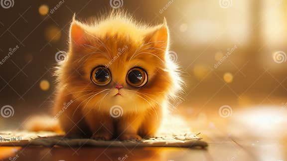 Create a Whimsical Fluffy Cat Character with Big Round Eyes and an ...