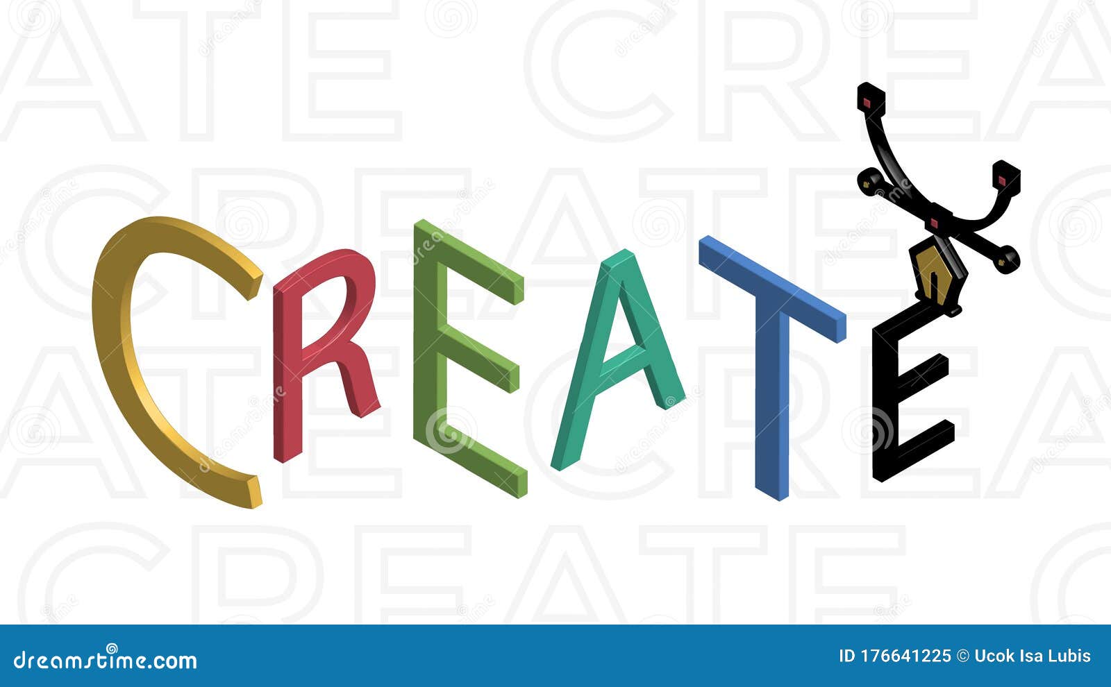 Create Word Typography Illustration Design Three Dimension Style Stock ...