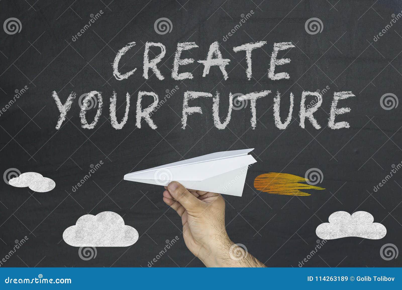 Create Your Future Concept with Flying Airplane on Chalkboard Stock ...